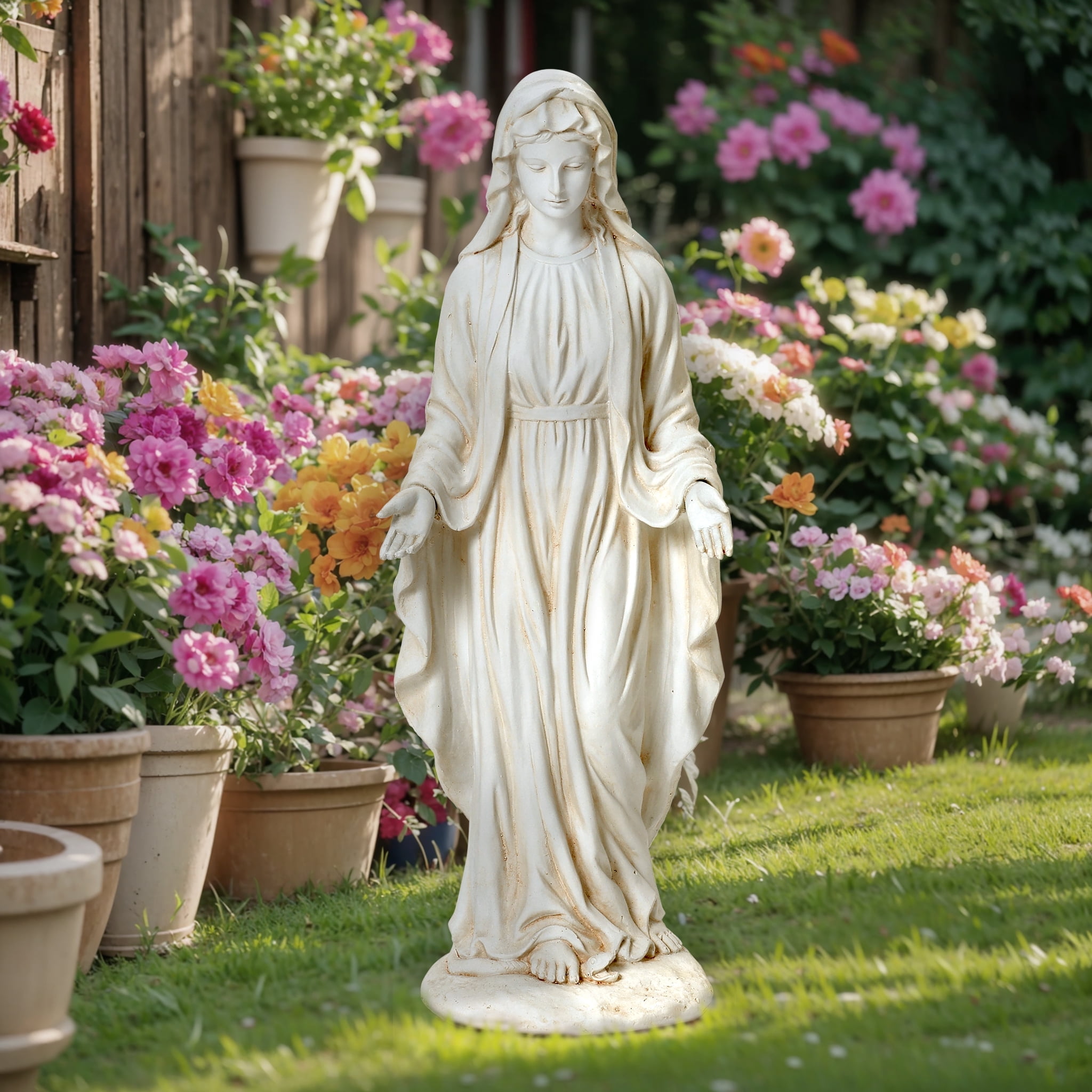 "Outdoor Religious 30.5"" MgO Virgin Mary Mother Garden Statue, Ivory ...