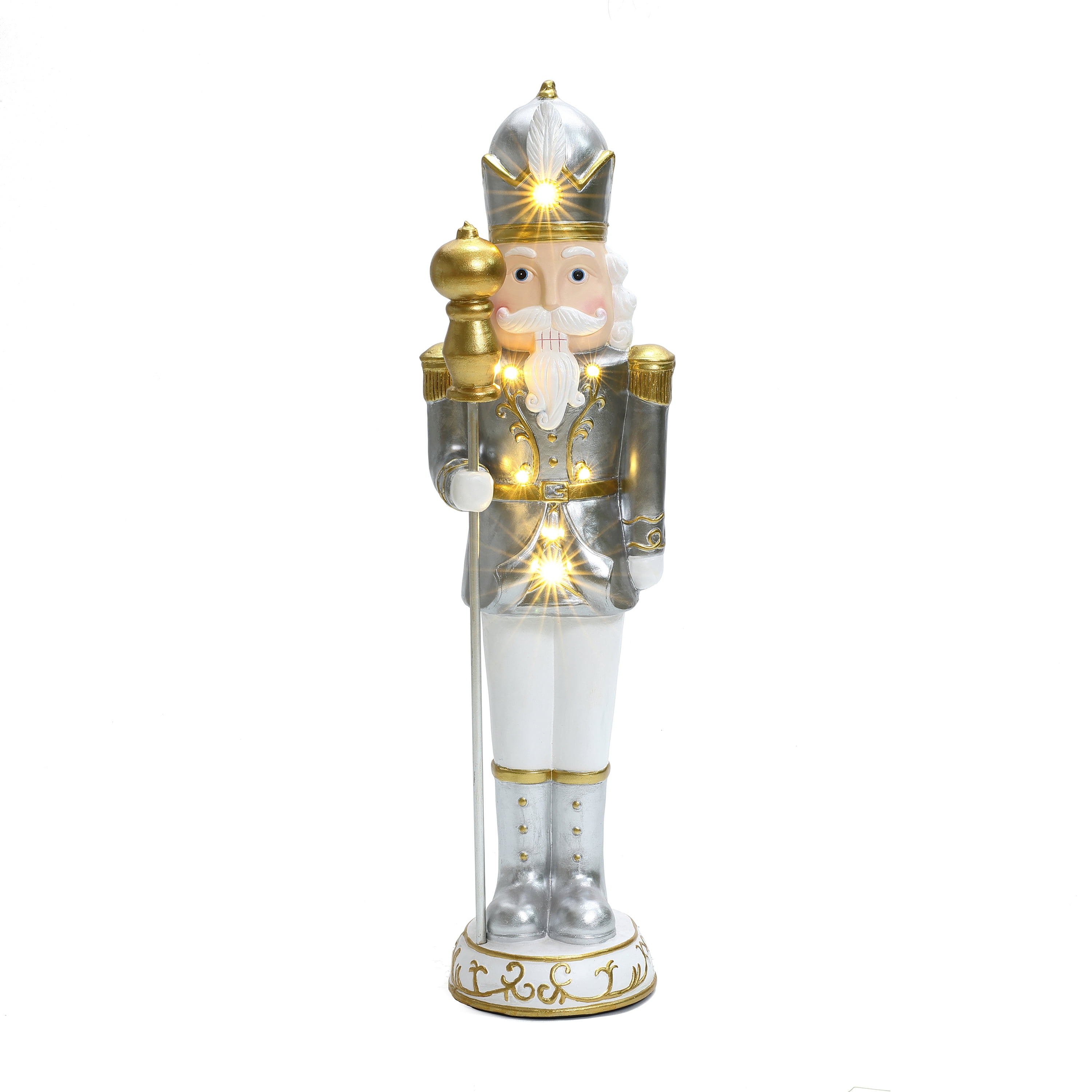 LuxenHome 3Ft Tall Traditional Nutcracker King in White with Lights ...