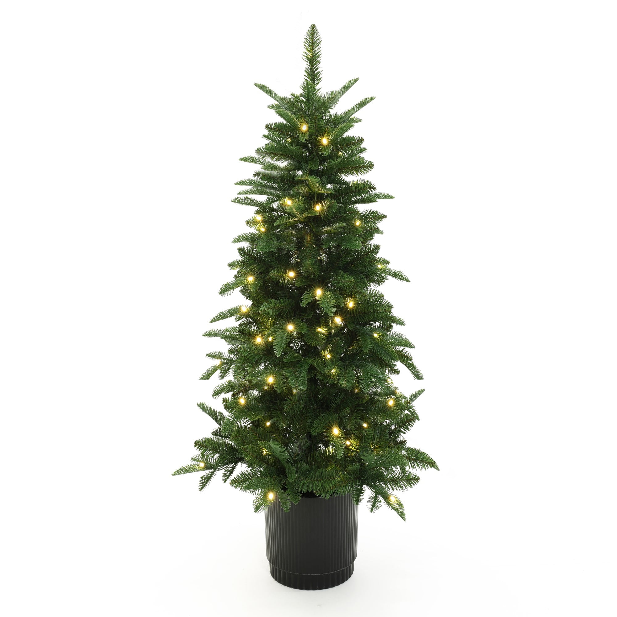 LuxenHome 4.5Ft Pre-Lit Green Full Fir Potted Artificial Christmas Tree ...