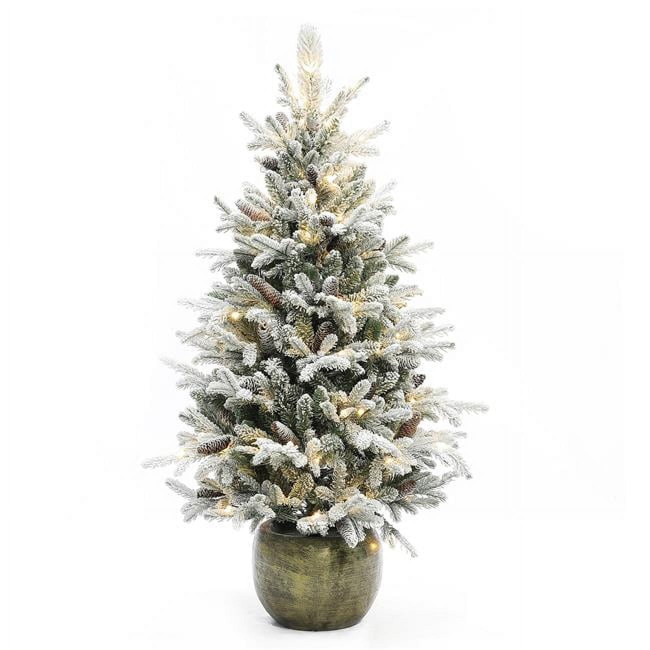 LuxenHome 4.5Ft Pre-Lit LED Artificial Flocked Pine Tree with Pine ...