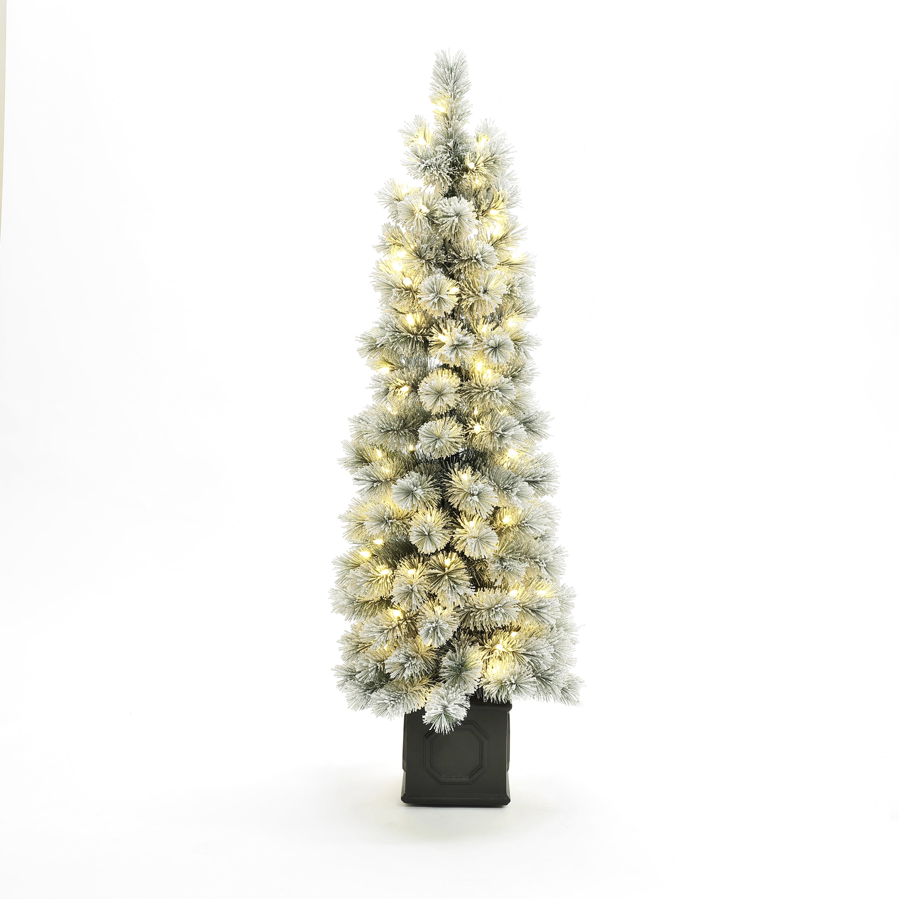LuxenHome 4.5Ft Pre-Lit Snow-Flocked Artificial Tree Potted - Walmart.com