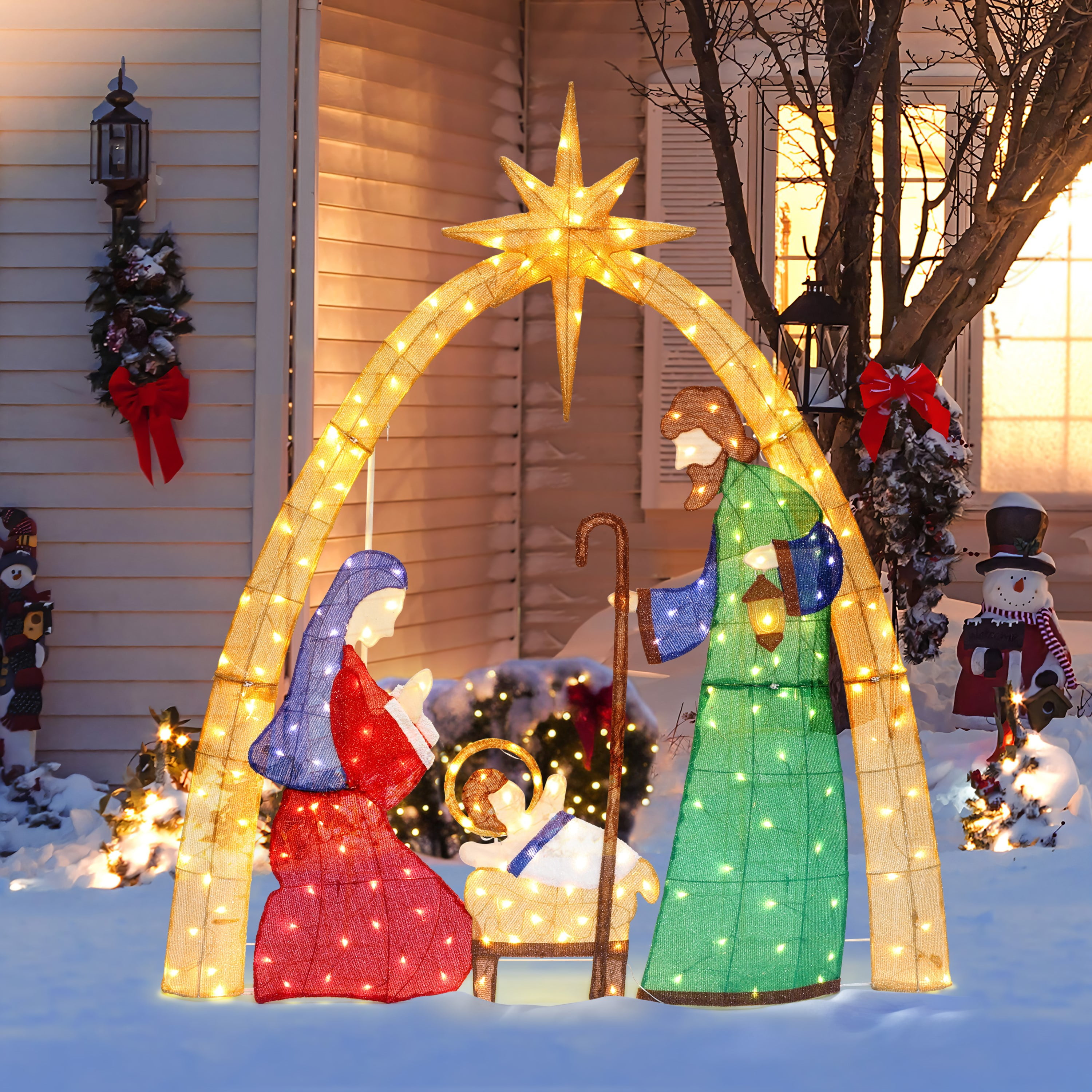 LuxenHome 4.75Ft x 5.9Ft Multi-Color Nativity Scene Outdoor Holiday ...