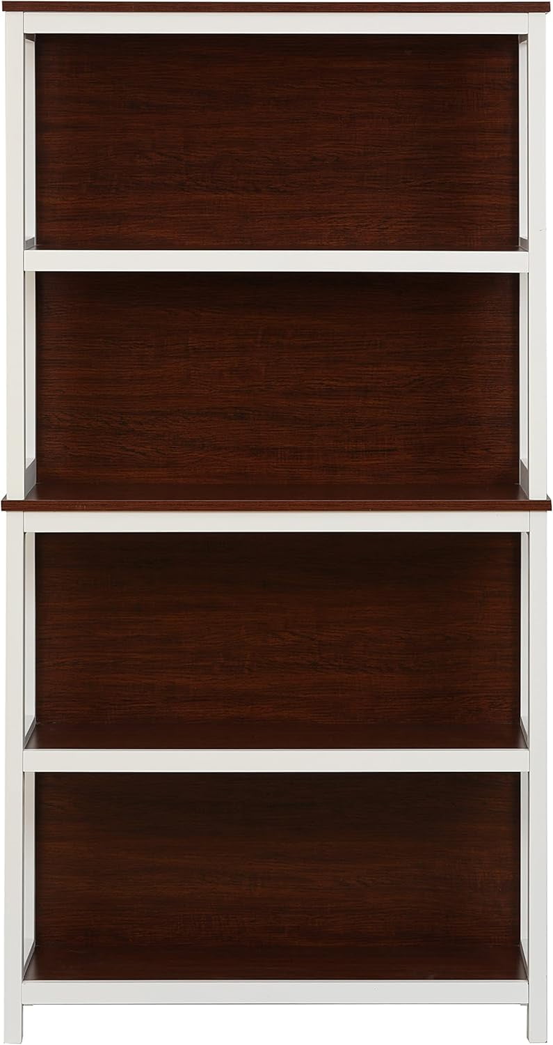 LuxenHome 4-Shelf Modern Bookcase, 60" White and Walnet Book Shelf ...