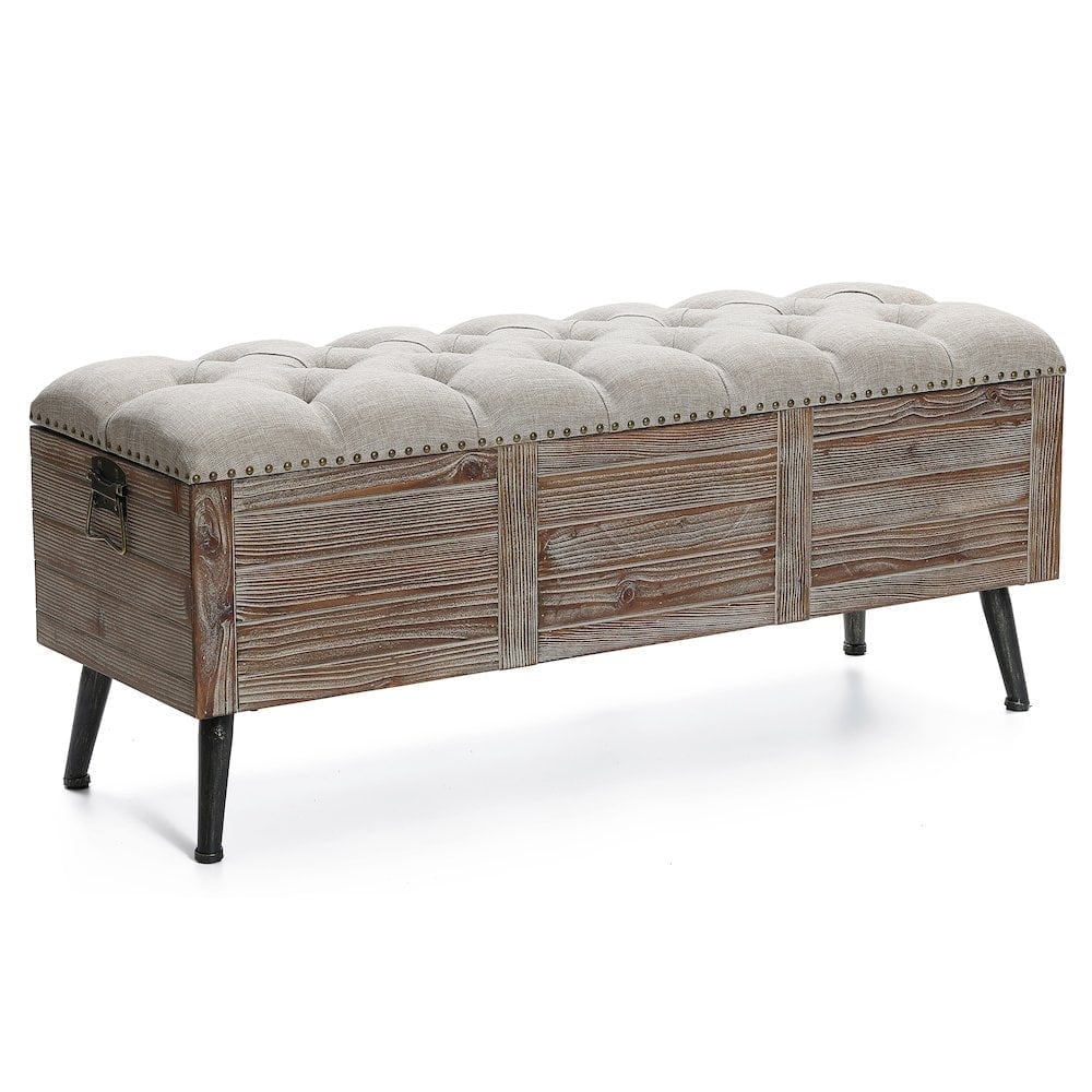 "LuxenHome Indoor Wooden Brown Furniture - 47"" W Upholstered Bench ...