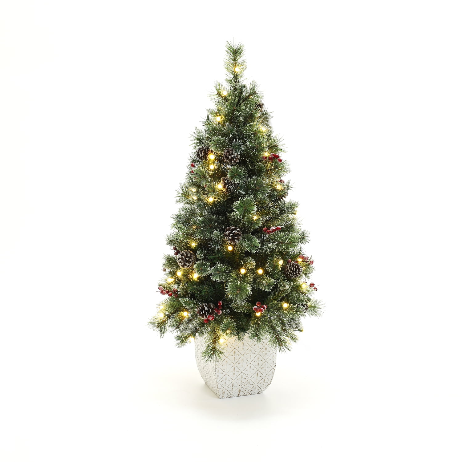 LuxenHome 4Ft Pre-Lit Artificial Pine Tree Potted - Walmart.com
