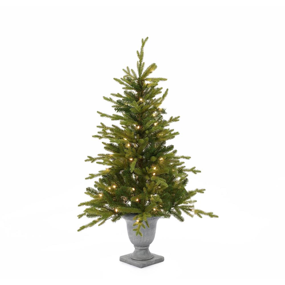 LuxenHome Small Decorative 4Ft Pre-Lit LED Artificial Fir Christmas Tree with Urn Pot - Walmart.com
