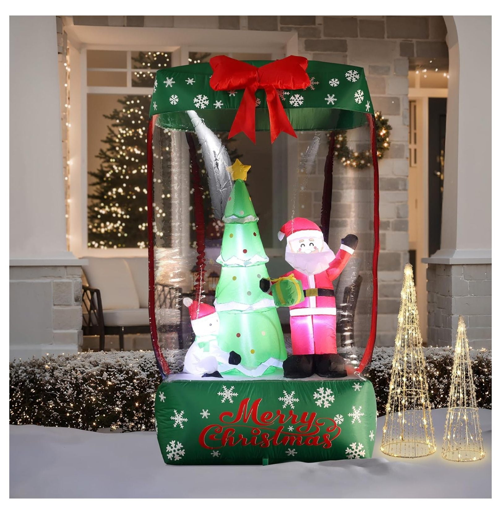 LuxenHome 6Ft Holiday Santa Display Present Inflatable with Lights ...