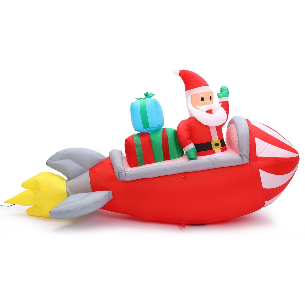 LuxenHome Christmas Yard Decoration: 7Ft Santa On LED Lit Rocket Ship ...