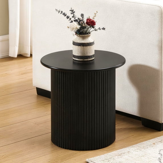 LuxenHome 15" Small Wood Accent Table, Black Finish Fluted Fir and MDF ...