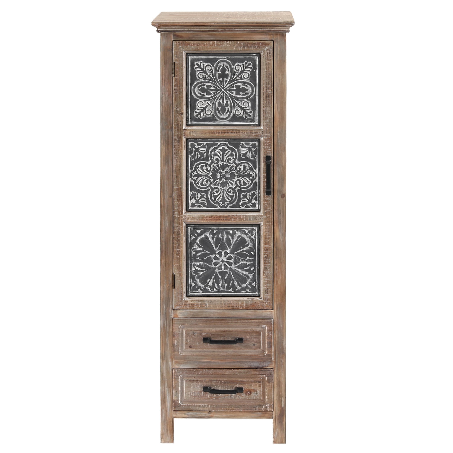 LuxenHome Decorative Pre-made Black Metal and Brown Wood Tall 2-Drawer ...