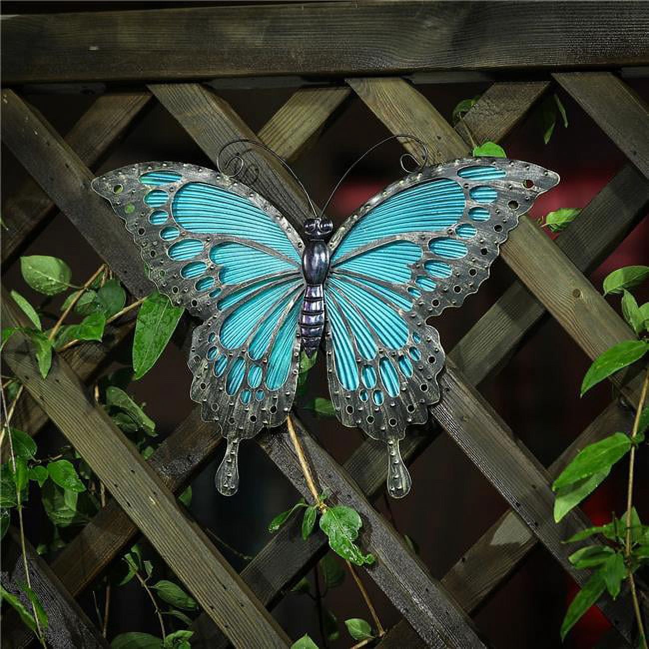 LuxenHome Blue Butterfly Glass and Metal Outdoor Wall Decor - Walmart.com