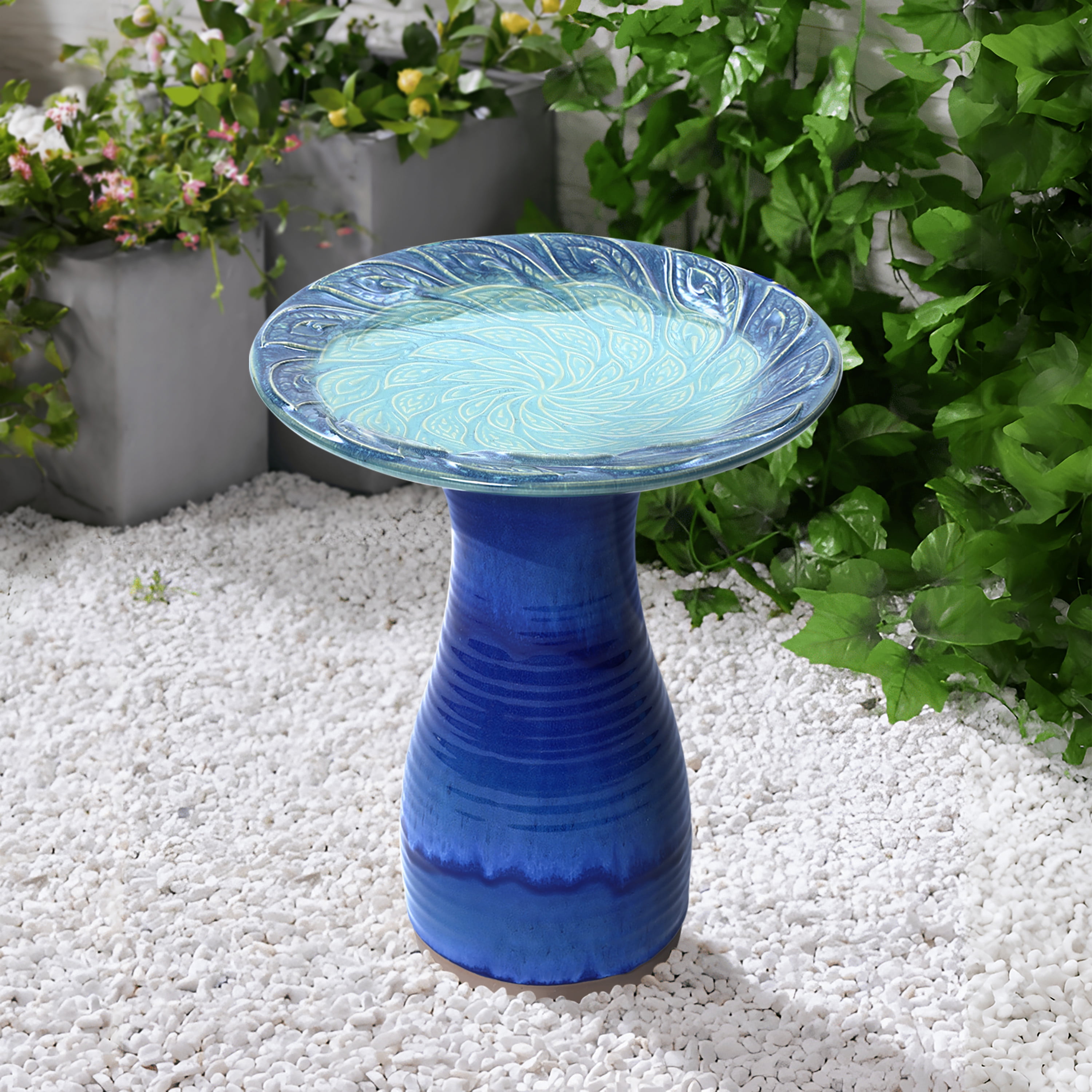 LuxenHome 20 Inch Ceramic Bird Bath for Outside, Elegant Concrete Tall ...