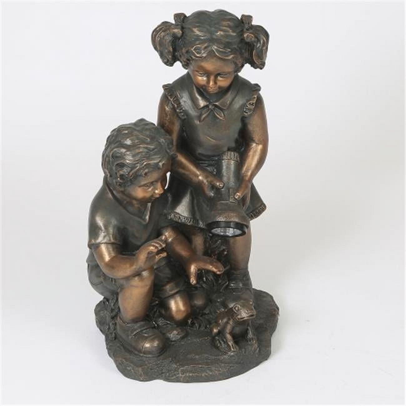 LuxenHome Bronze MgO Boy and Girl with Frog Garden Statue with Solar ...