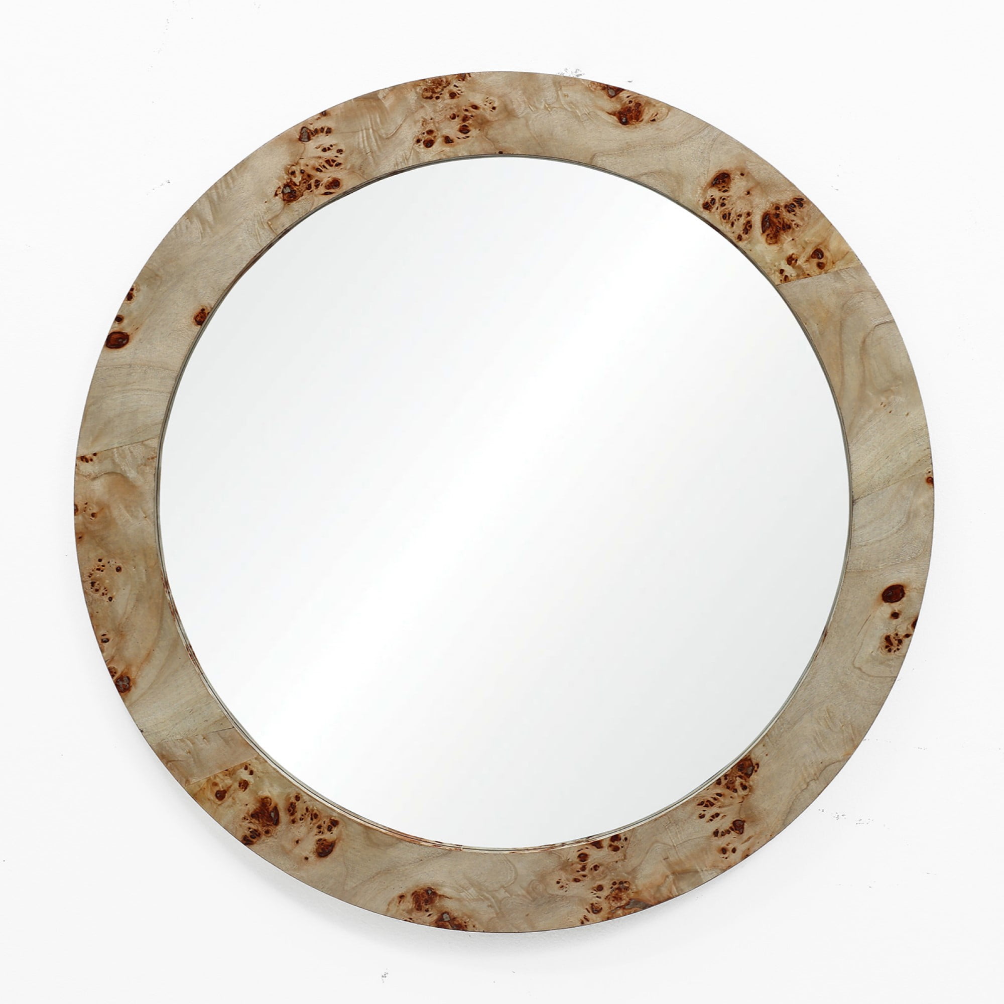 LuxenHome Burlywood Frame 31.5-Inch Round Accent and Vanity Wall Mirror ...