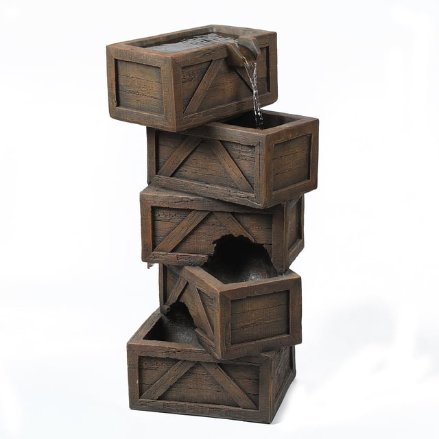 LuxenHome Cement Tiered Crates Patio Fountain - Walmart Business Supplies