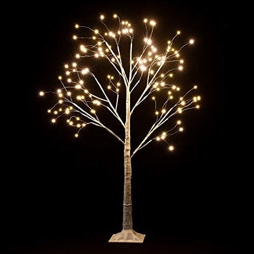 LuxenHome Christmas Decoration, 4ft Lighted Birch Tree, Artificial ...