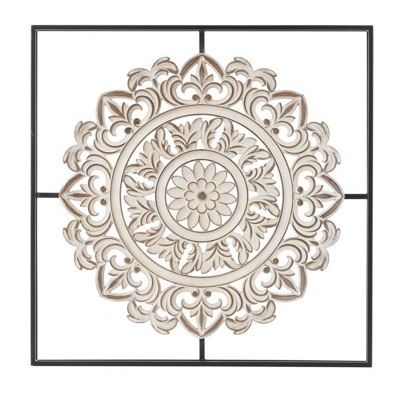 LuxenHome Distressed White Wood Flower Iron Square Wall Decor - Walmart.com