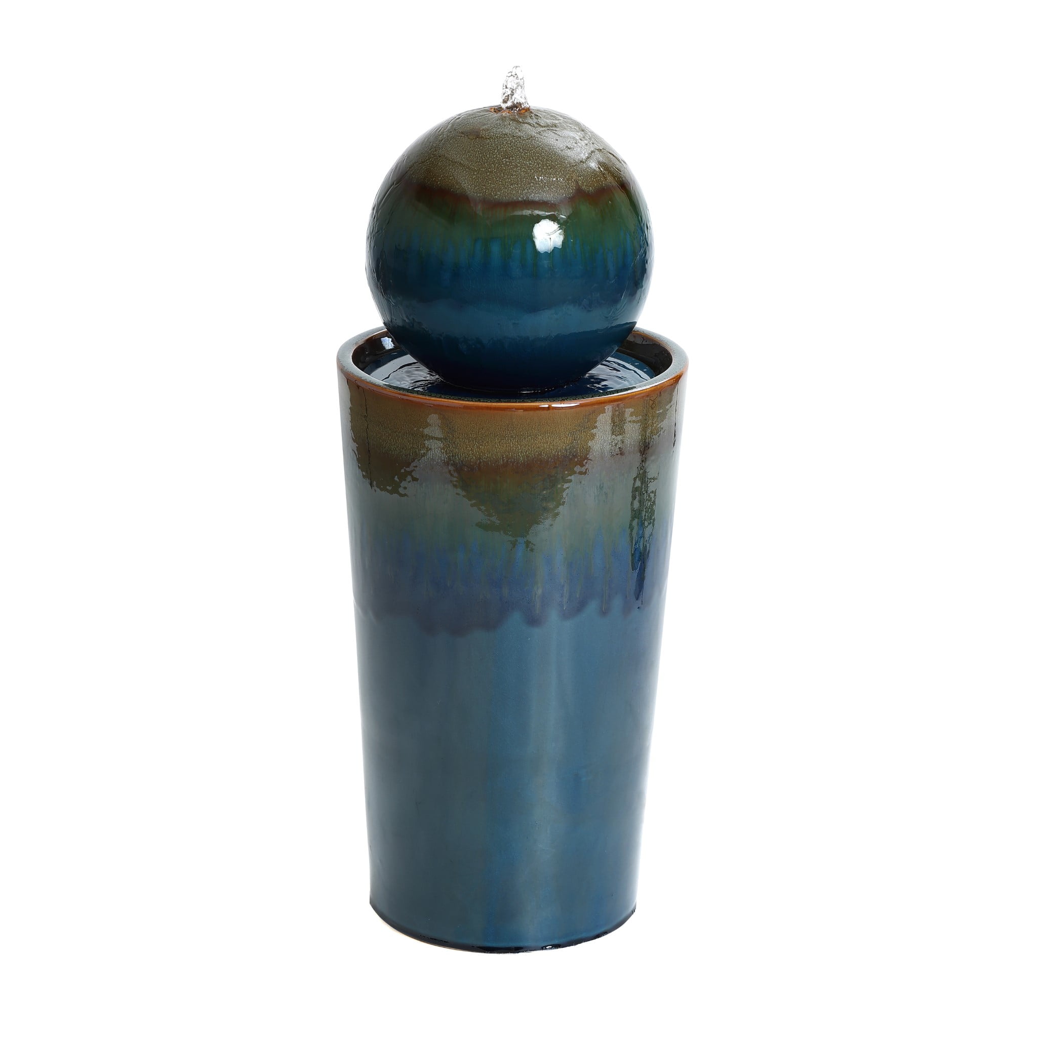 LuxenHome Glazed Blue and Brown Duo-Tone Sphere on Round Pillar Bubbler ...