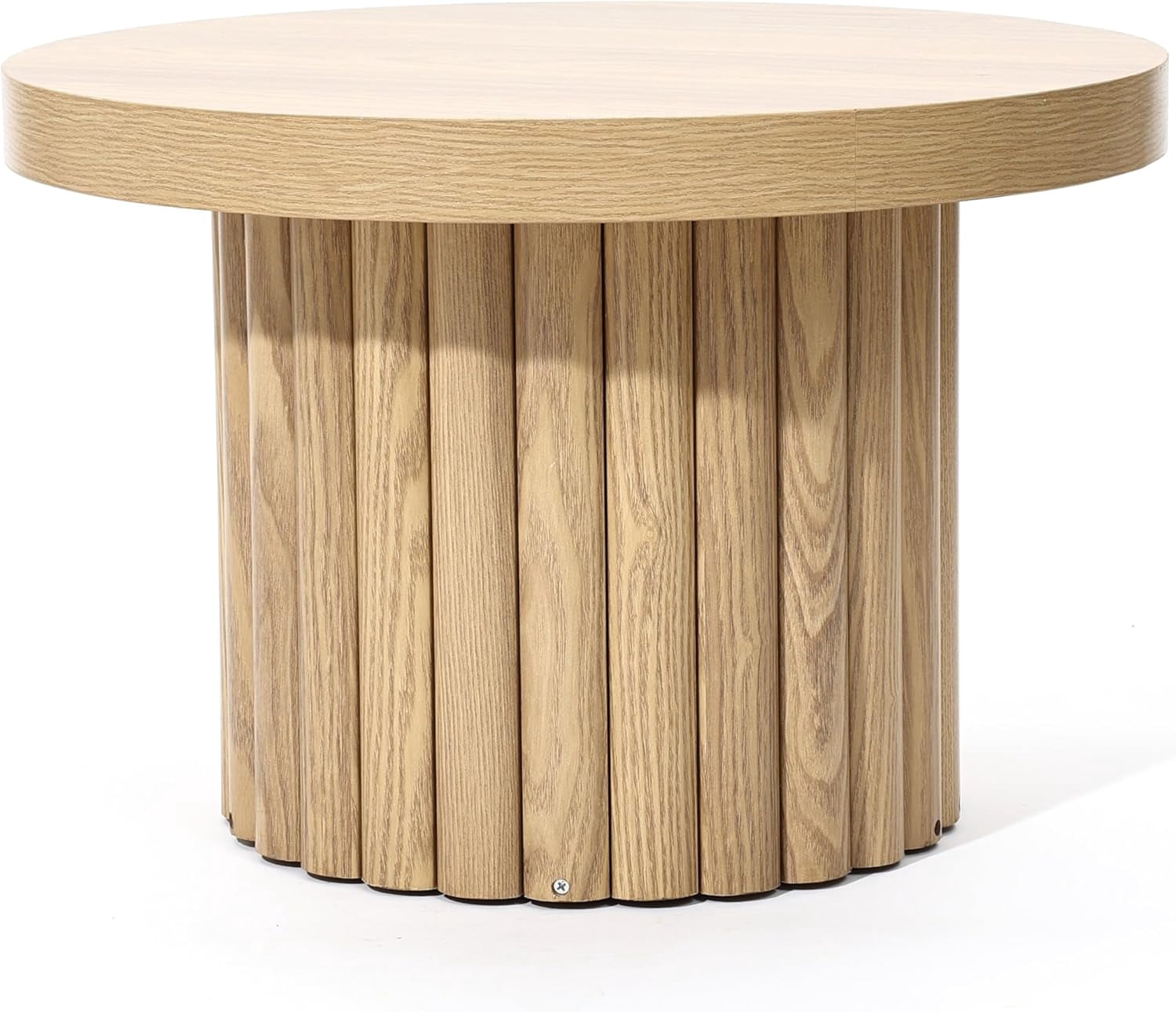 LuxenHome End Table, 23.6" Wide Brown Wood Fluted Round Coffee Table ...