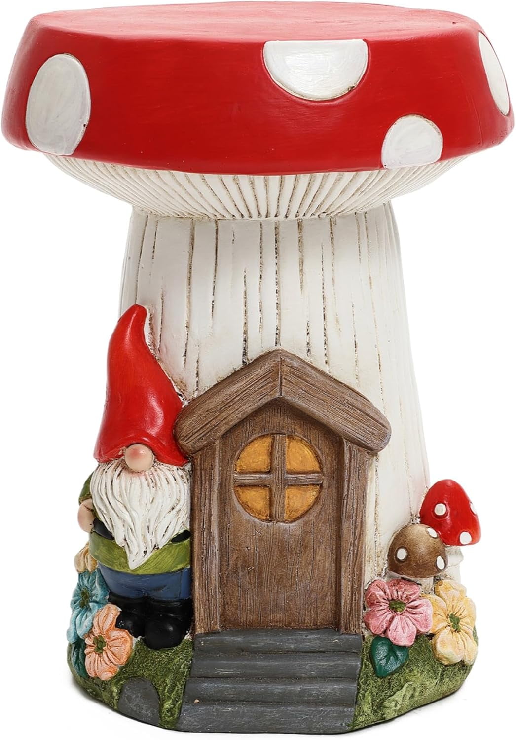 LuxenHome Gnome Garden Statue,17'' Mushroom House Statue, Outdoor Side ...