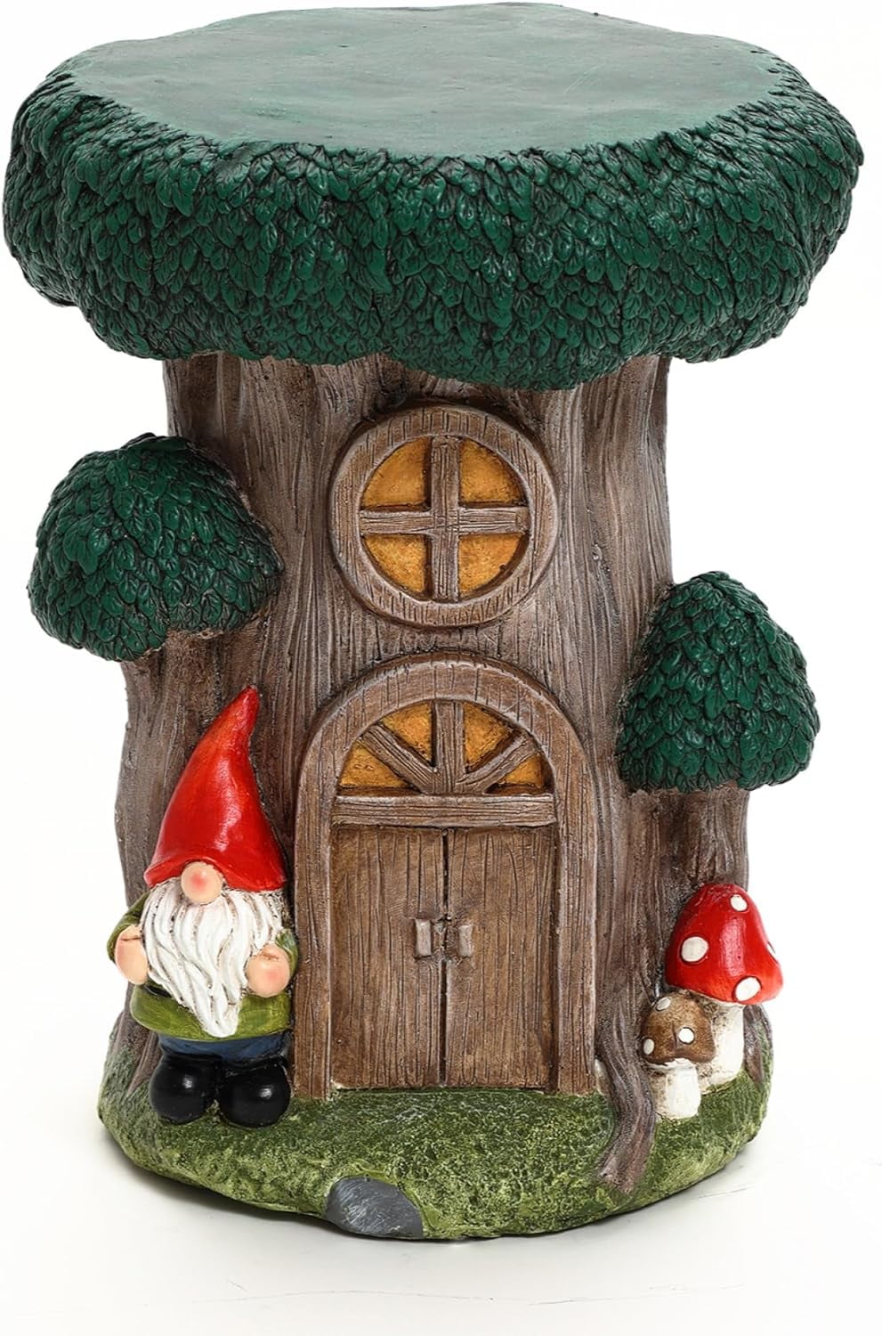 LuxenHome Gnome Garden Statue,17'' Tree House Statue, Outdoor Side ...