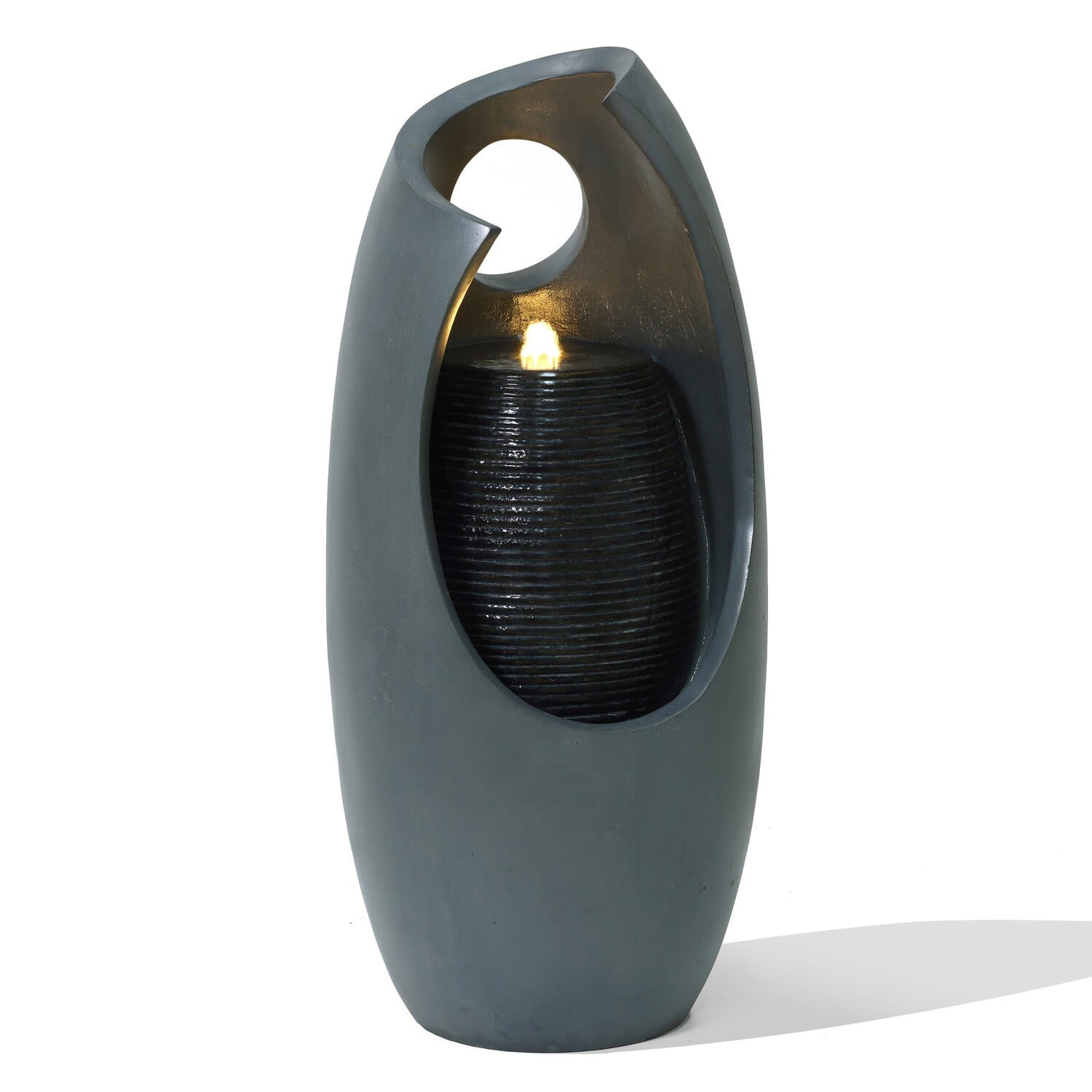 LuxenHome Gray Resin Curve Column Sculpture Outdoor Fountain with ...