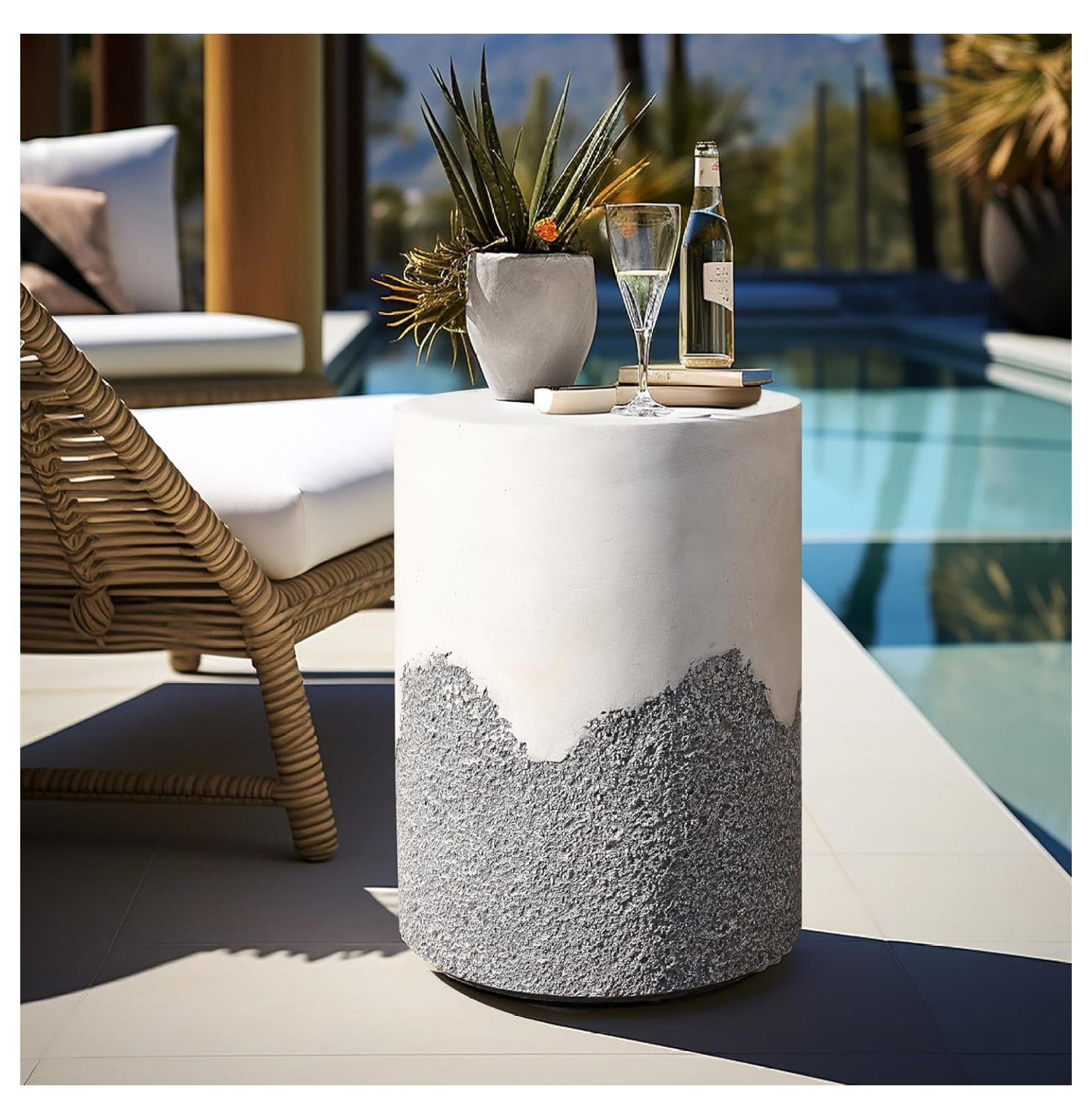 LuxenHome Gray and White Cement Round Outdoor Side Table 18 Inch Cement ...