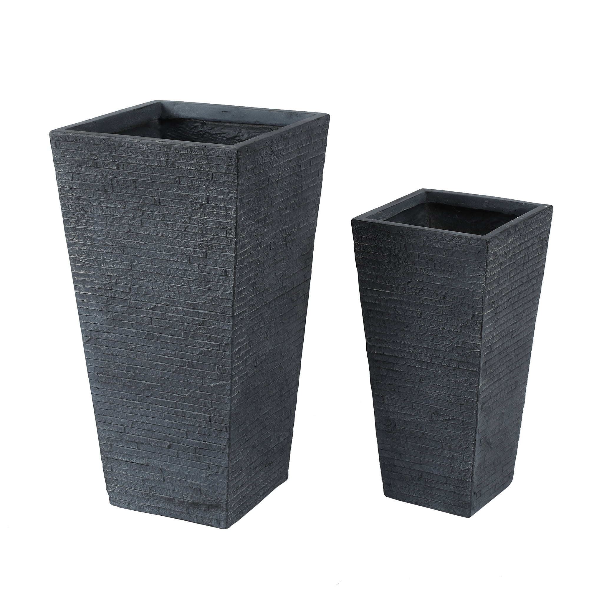 LuxenHome Set of 2 Tall, Tapered, Gray Stone Finish MgO Planters ...