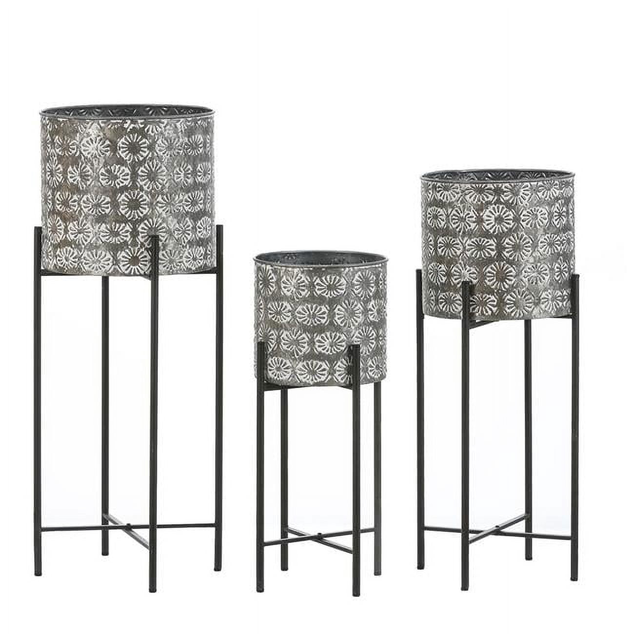 LuxenHome Grey and White Metal Cachepot Planters with Black Metal ...