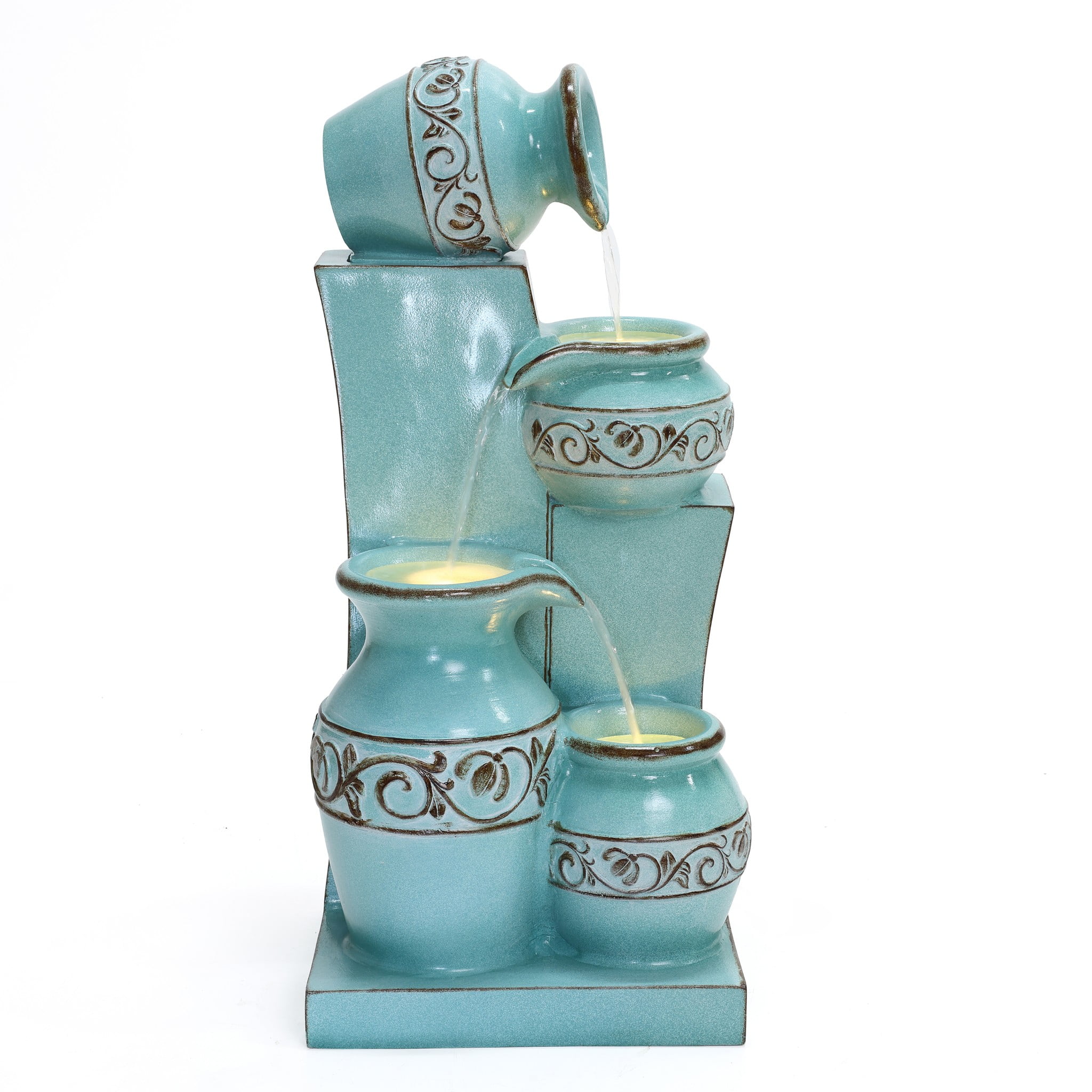 LuxenHome Light Blue 4-Tier Ornate Jugs 2.5-Feet Tall Outdoor Polyresin ...
