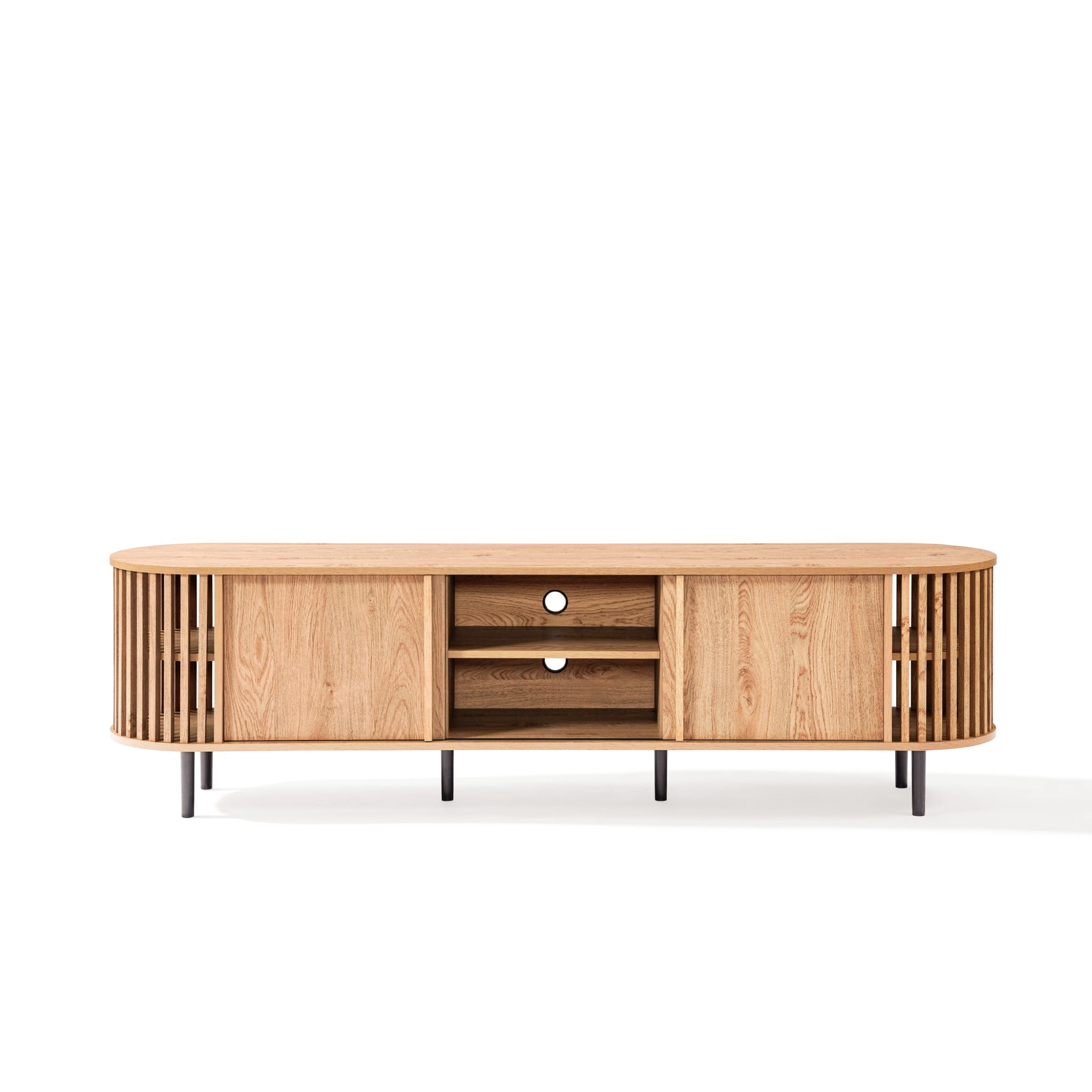 LuxenHome Light Oak Finish Engineered Wood 2-Door and Open Storage 71 ...