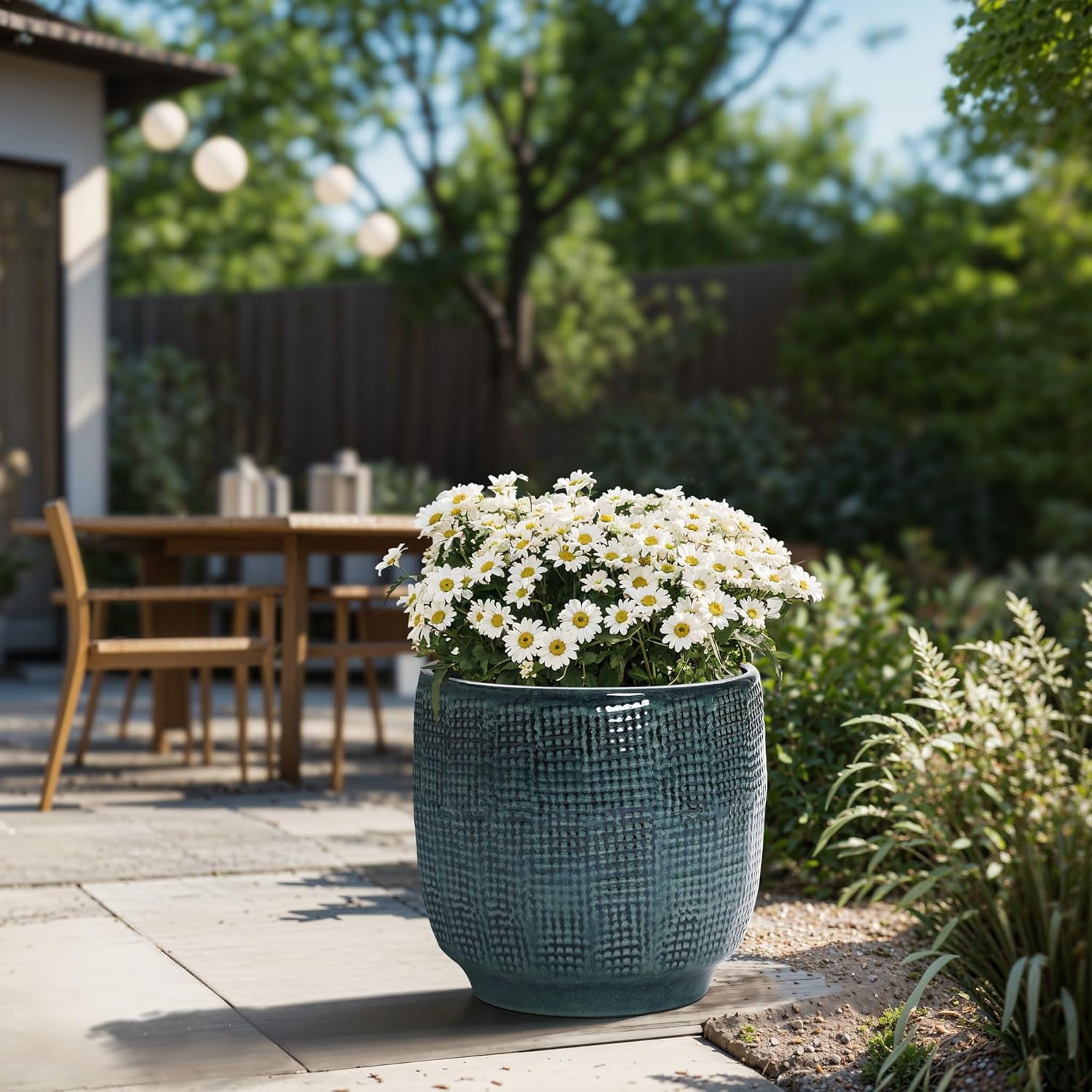 LuxenHome Marina Gray 12-Inch Dia Round Ceramic Planter Pot with ...