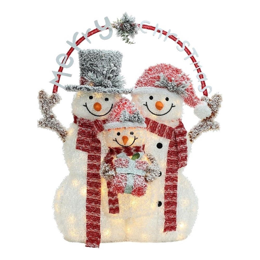 LuxenHome Merry Christmas Snowman Trio Holiday Decoration with Battery ...