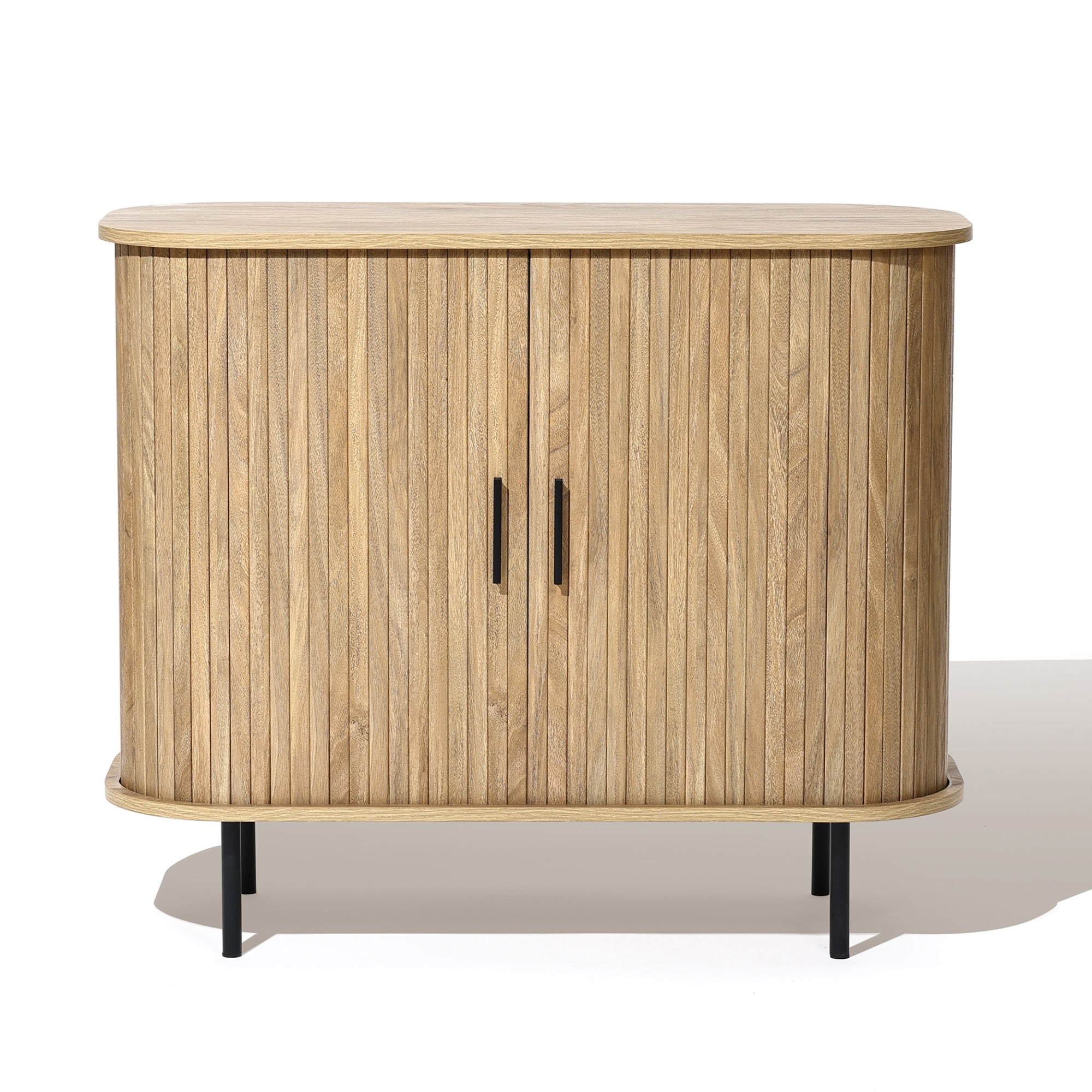 LuxenHome Mid-Century Modern 2-Door Accent Cabinet with Slatted Sliding ...