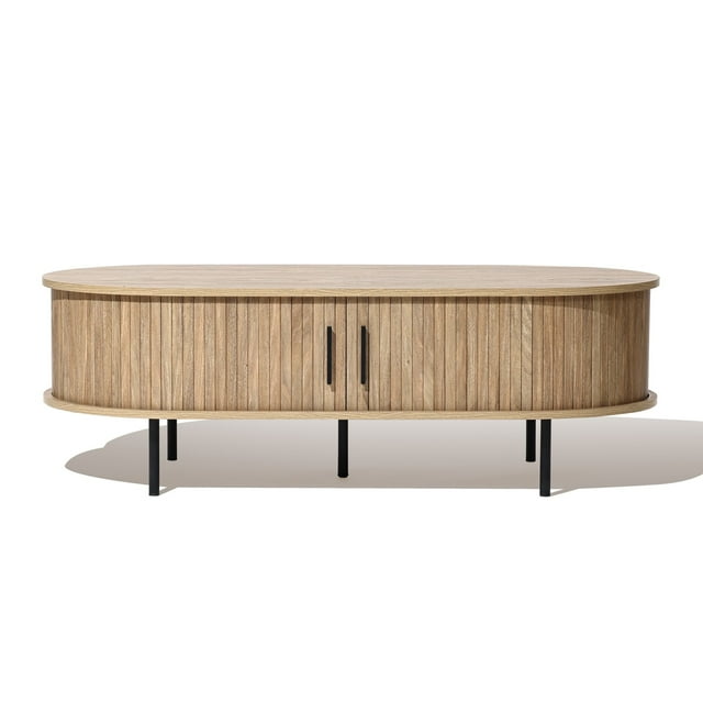 LuxenHome Oval Coffee Table with Storage, 47" Mid Century Modern Fluted ...