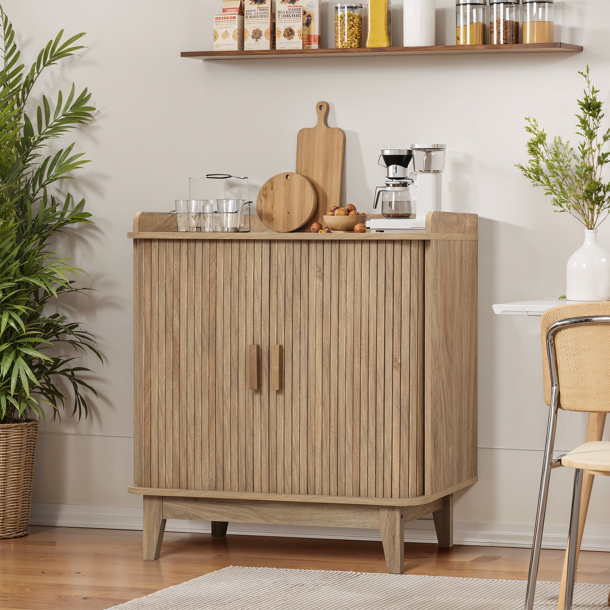 LuxenHome Mid-Century Modern Tambour-Style 2-Door 31.5-Inch Wide ...
