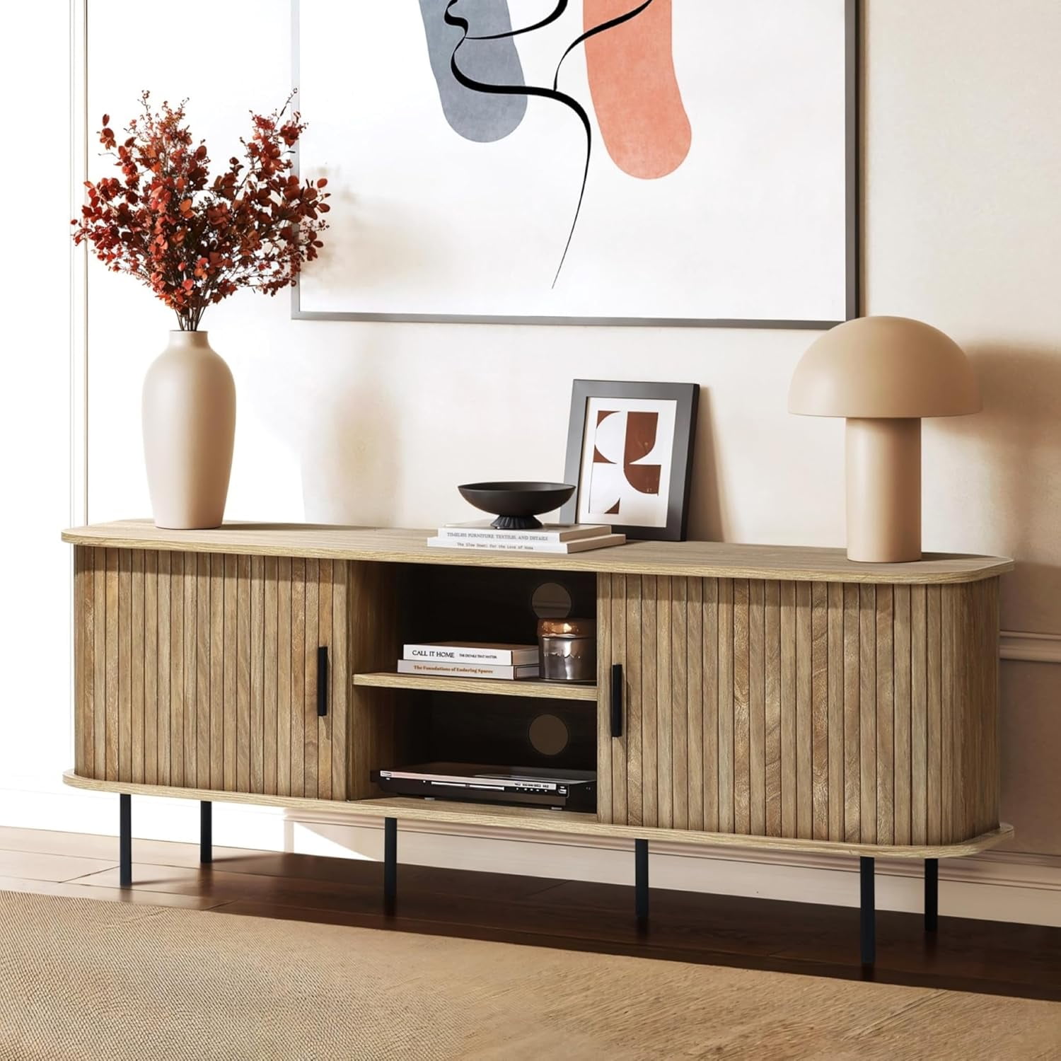 LuxenHome Mid Century Modern TV Stand, 55" TV Stands for Living Room for TVs up to 60 ...