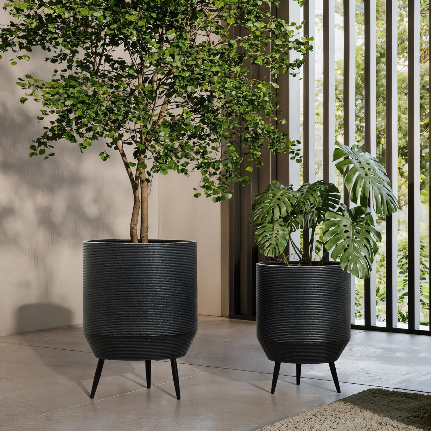 LuxenHome Mid Century Planters for Indoor , Set of 2 Indoor Pots, Black ...