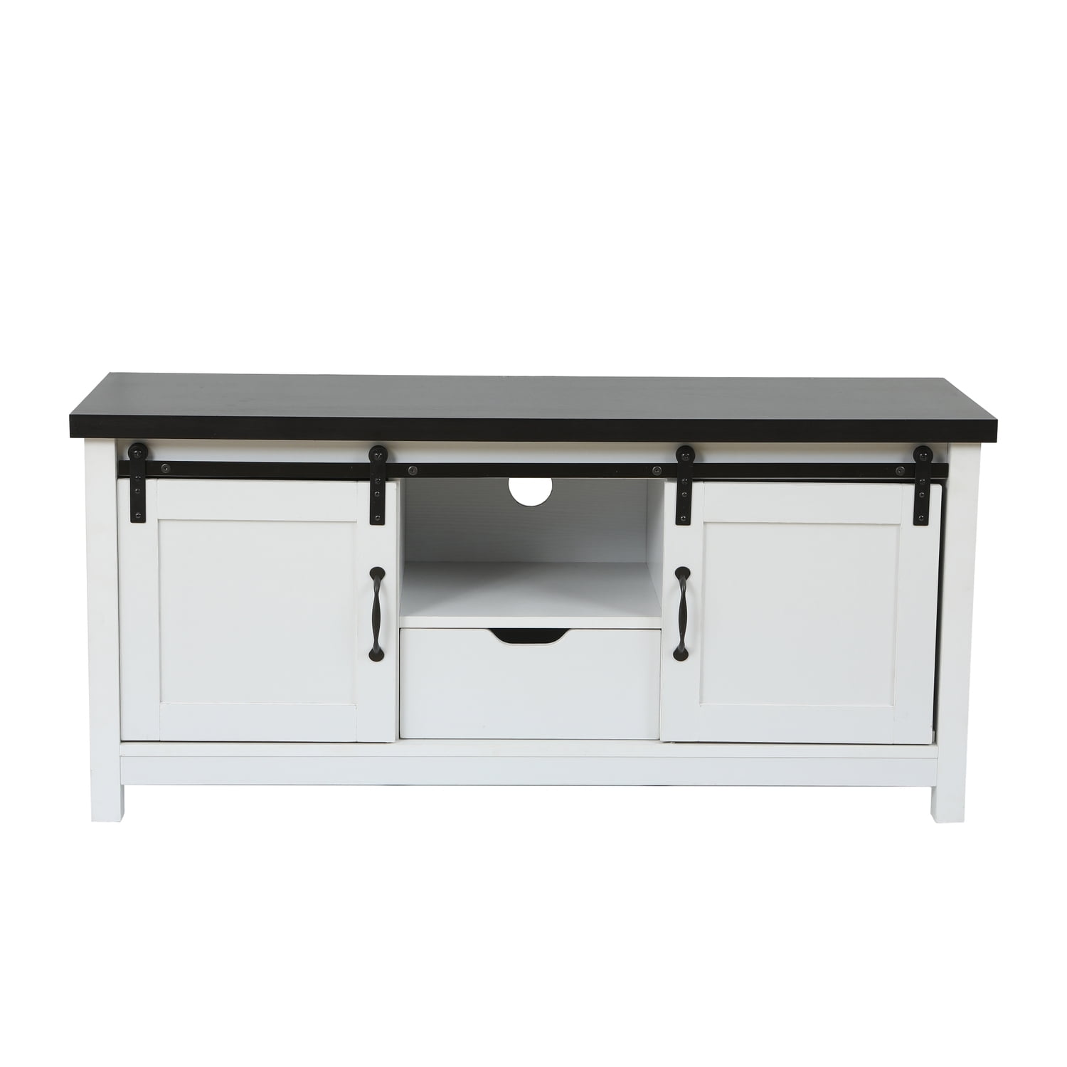 LuxenHome Modern Farmhouse White with Dark Brown 47.3" Wide TV Stand ...
