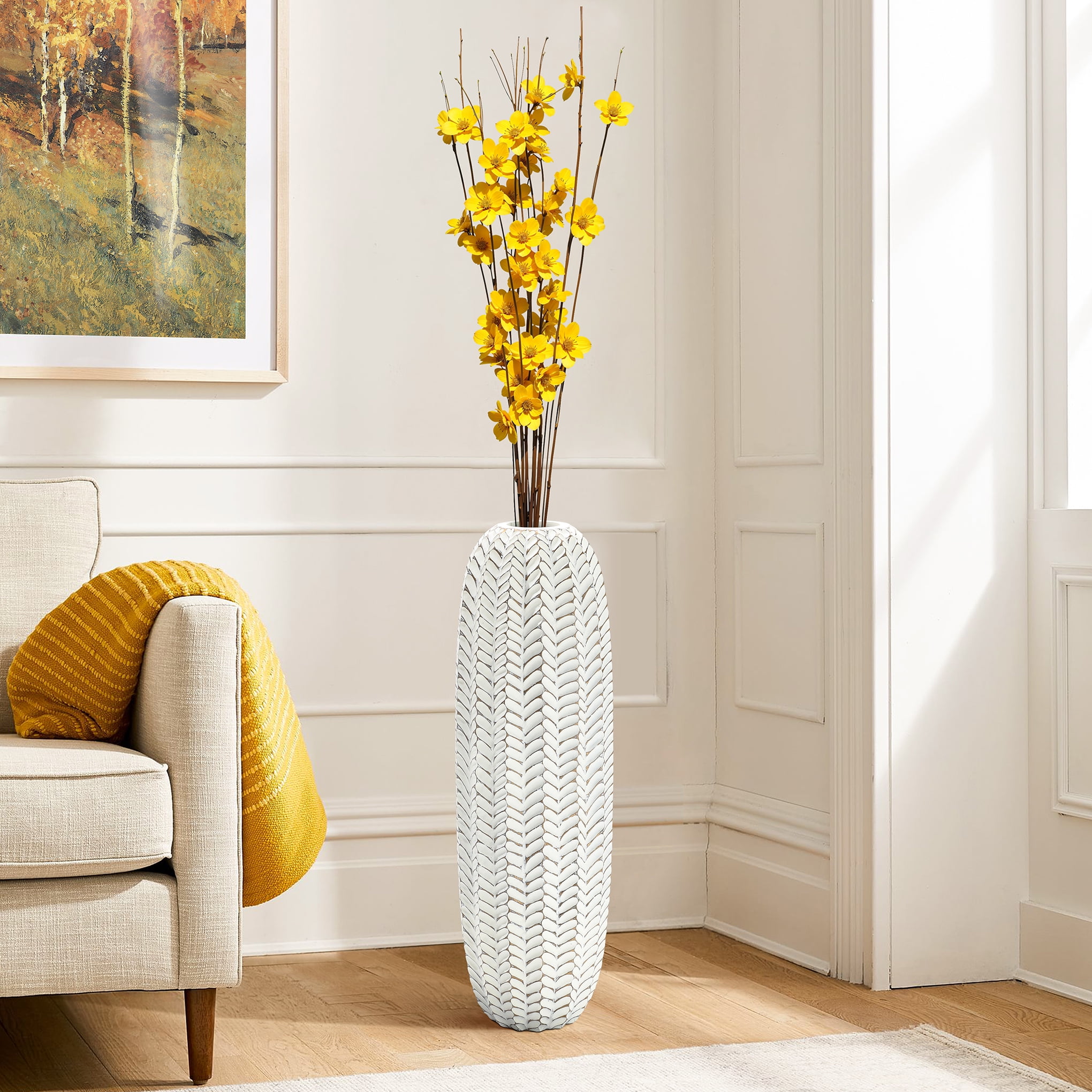 LuxenHome Modern Geometric Pattern Polyresin 25-Inch Tall Cylinder Vase ...