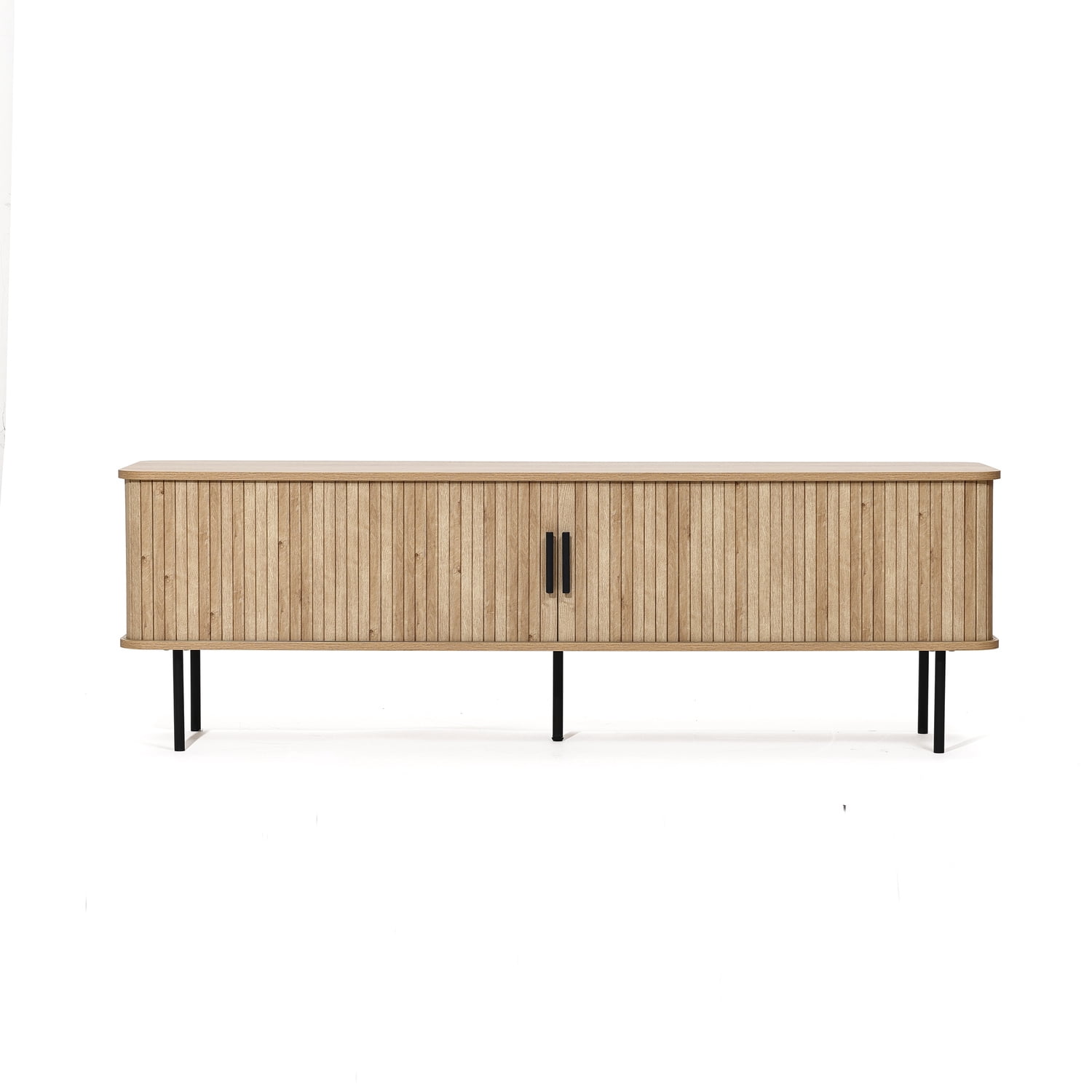 LuxenHome Modern TV Stand with Slatted Sliding Doors and for TVs Up to ...