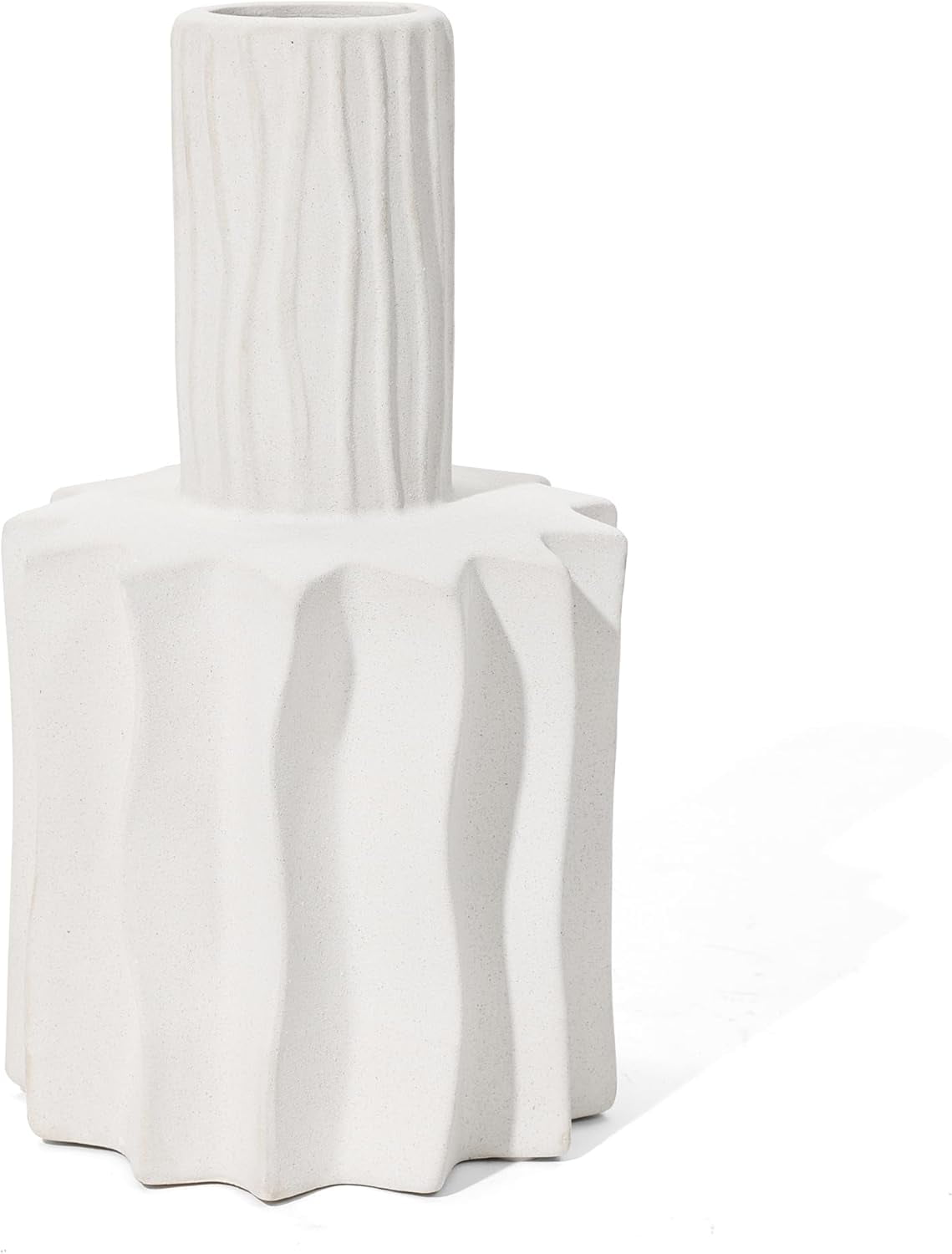 LuxenHome Modern White Ceramic Vase, 12 Inch Fluted Tall Stoneware ...