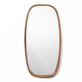 LuxenHome Natural Rubberwood Frame Rounded Rectangle Wall Mirror ...
