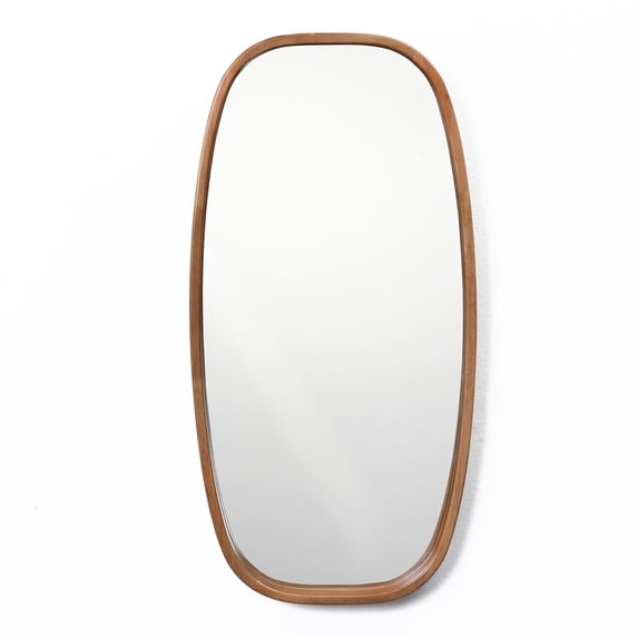 LuxenHome Natural Rubberwood Frame Rounded Rectangle Wall Mirror ...