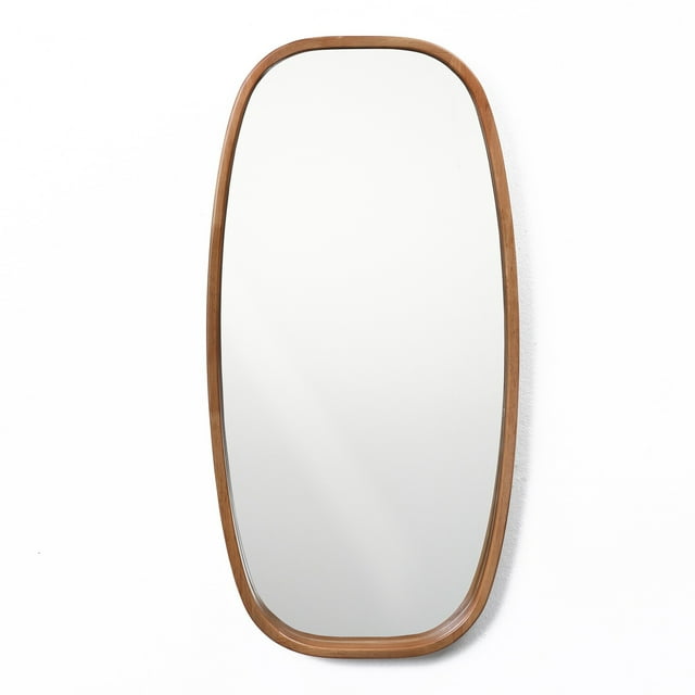 LuxenHome Natural Rubberwood Frame Rounded Rectangle Wall Mirror ...