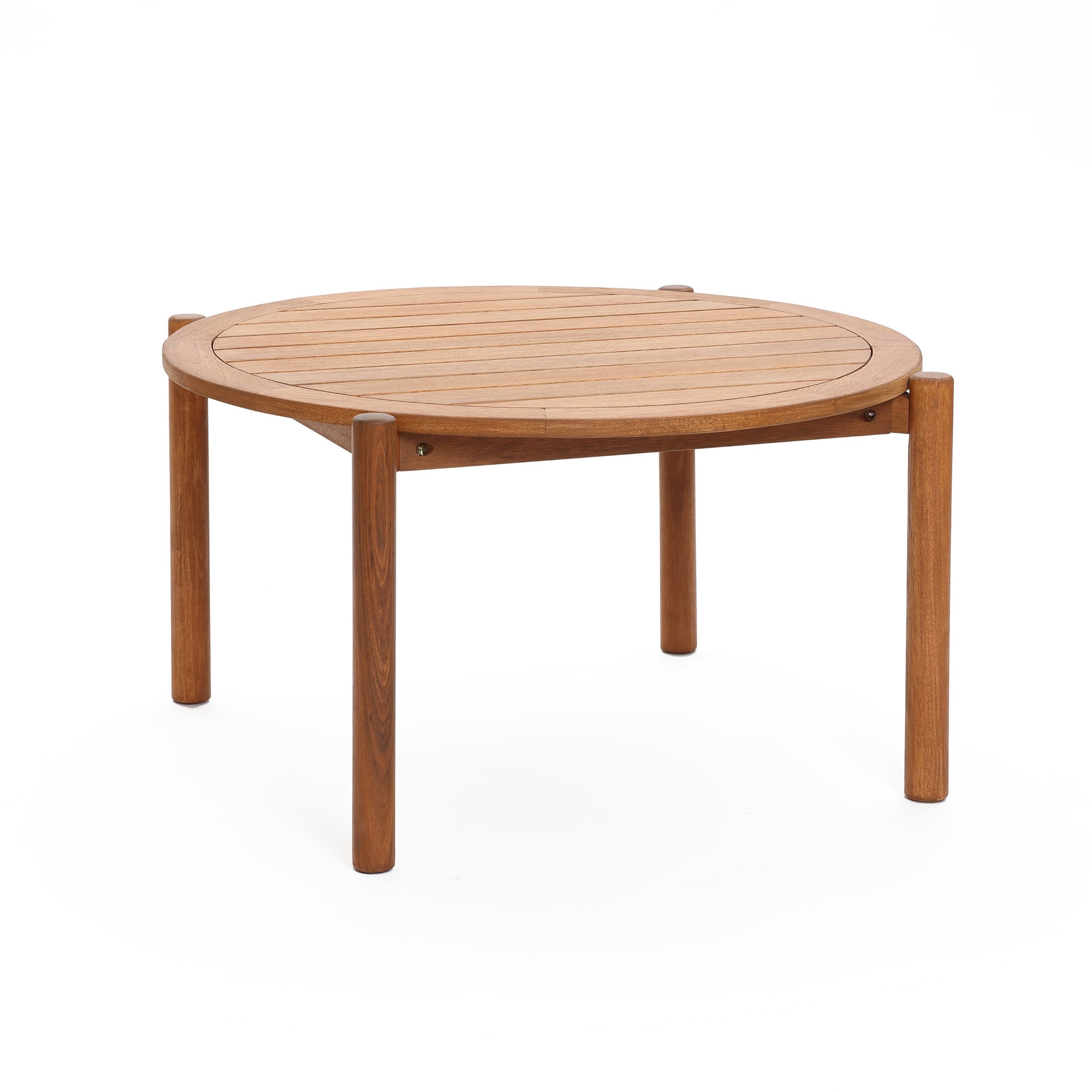 LuxenHome Natural Wooden Outdoor Coffee Table, Round Solid Wood Patio ...