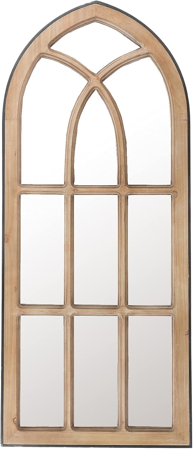 LuxenHome Natural Wood Finish MDF Window Wall Mirror with Metal Frame ...