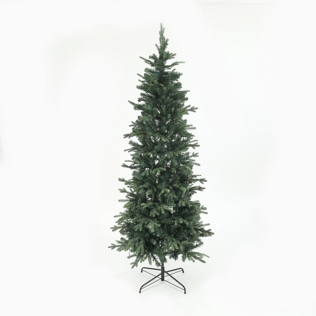 LuxenHome Tall 7Ft Pre-Lit LED Slim Artificial Fir Christmas Tree for ...