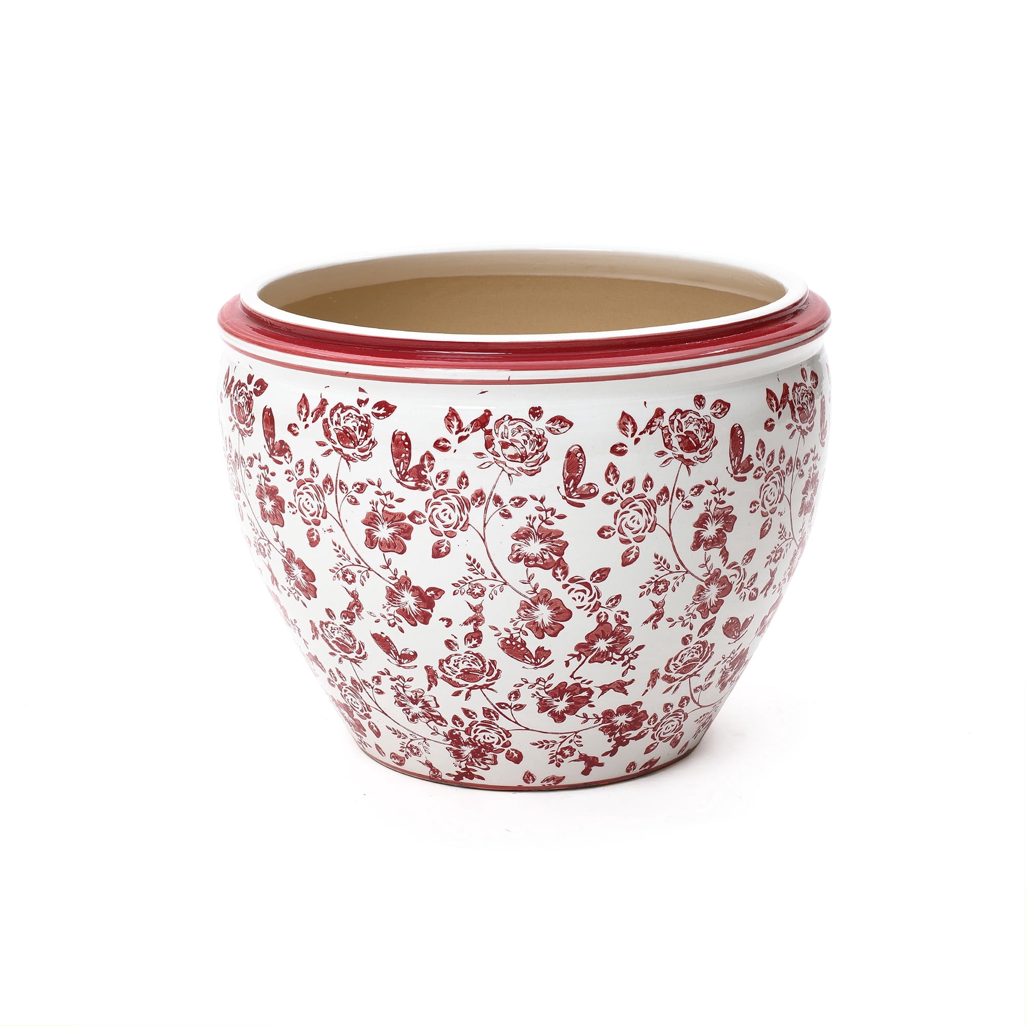 Red Floral Ceramic Planter | Large pots for garden centers - Walmart ...