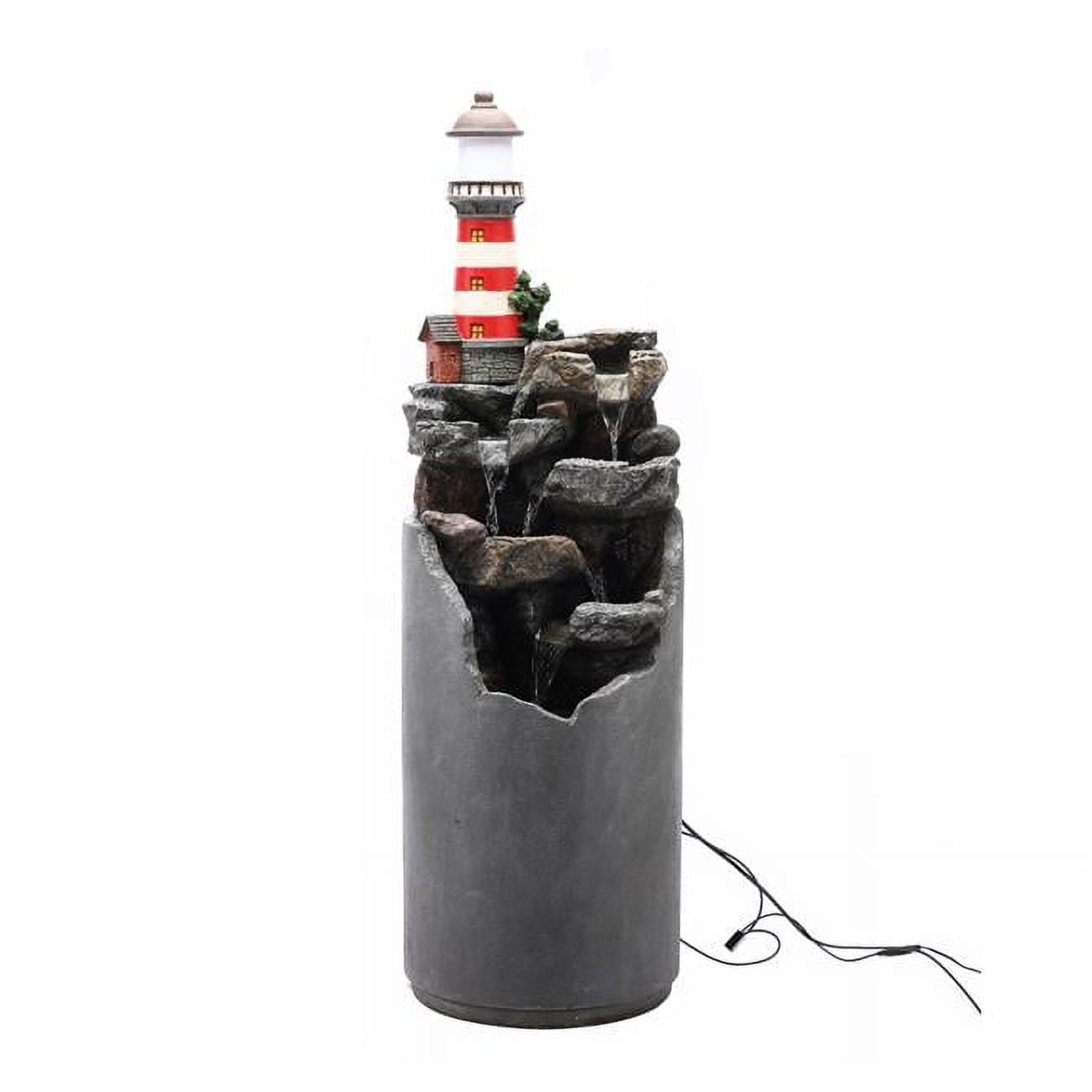 LuxenHome Resin/Cement Lighthouse Outdoor Fountain with LED Lights ...